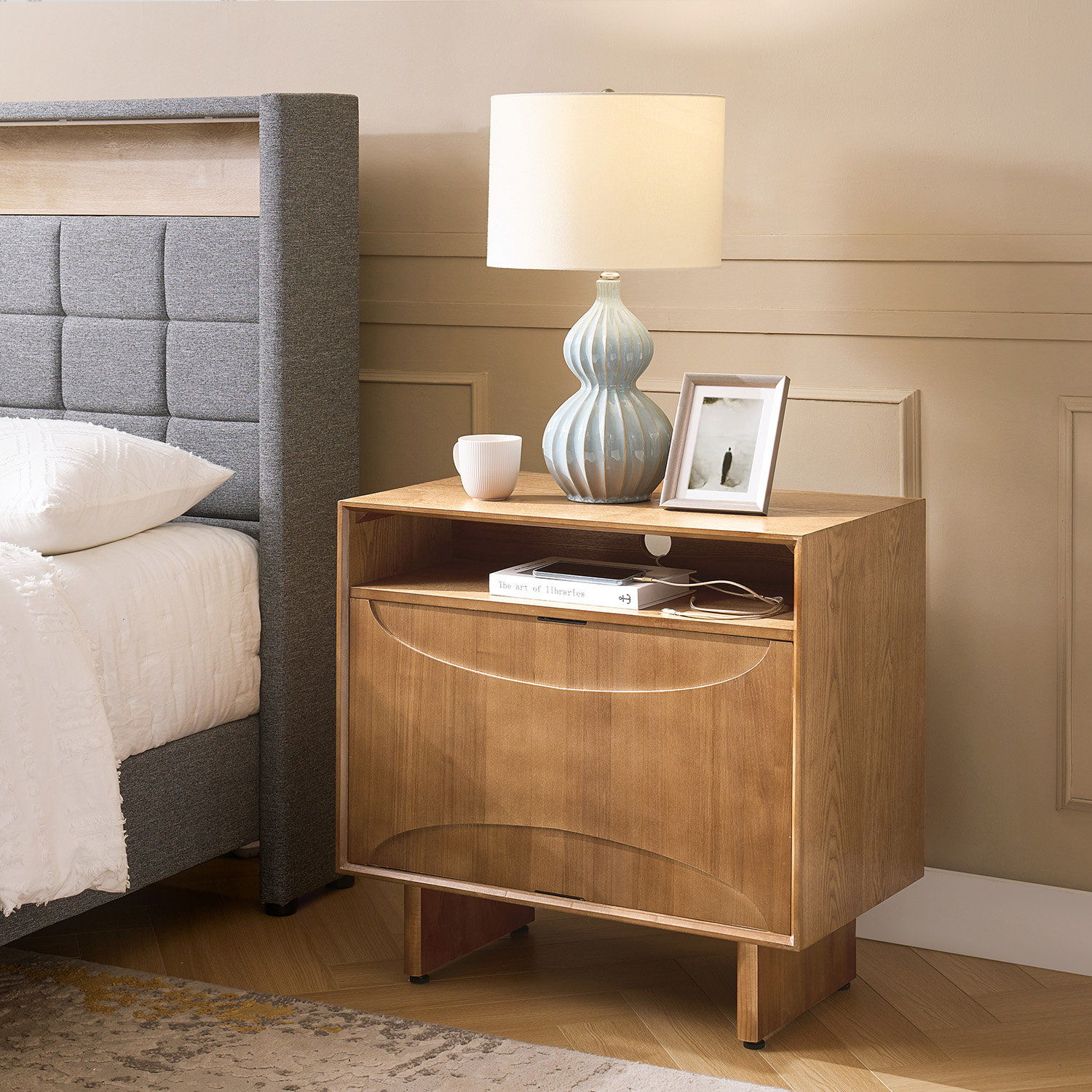 Hokku Designs Rupena 28"Tall 2-Swivel Drawer Nightstand with Built-In ...