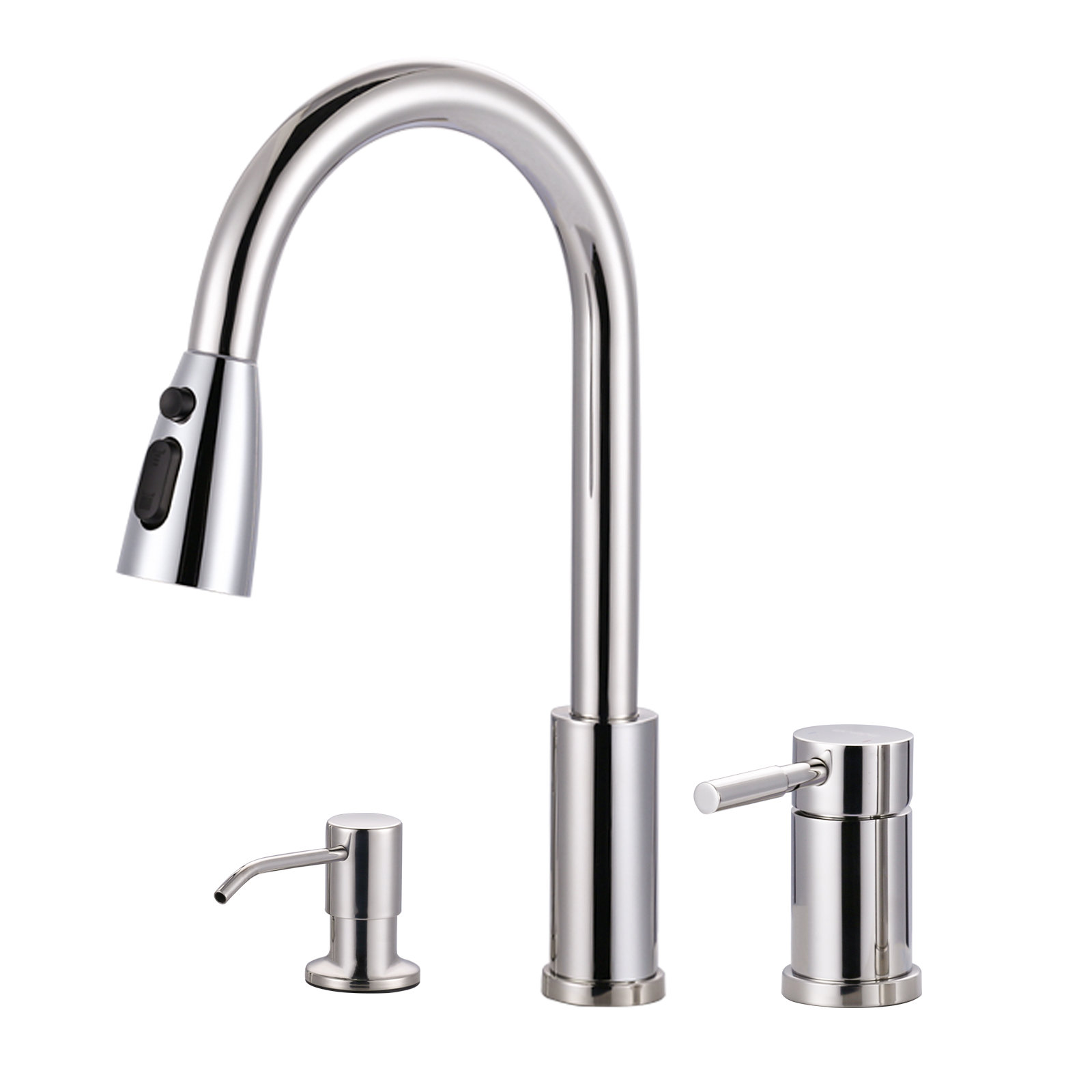 AVITAS 3-hole Pull Down Kitchen Faucet With Soap Dispenser And Unique ...