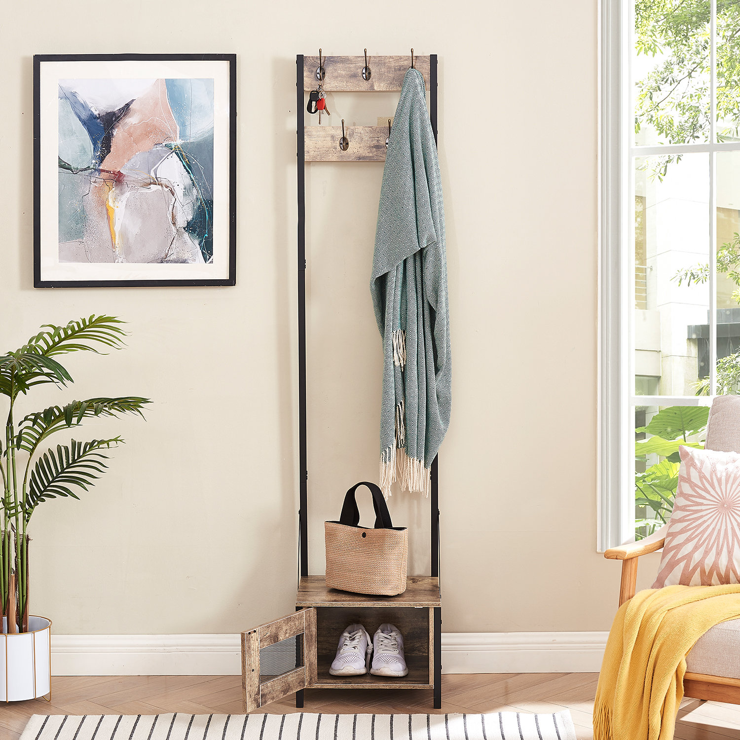 Trent Austin Design Repp Steel Hall Tree with Bench and Shoe Storage ...