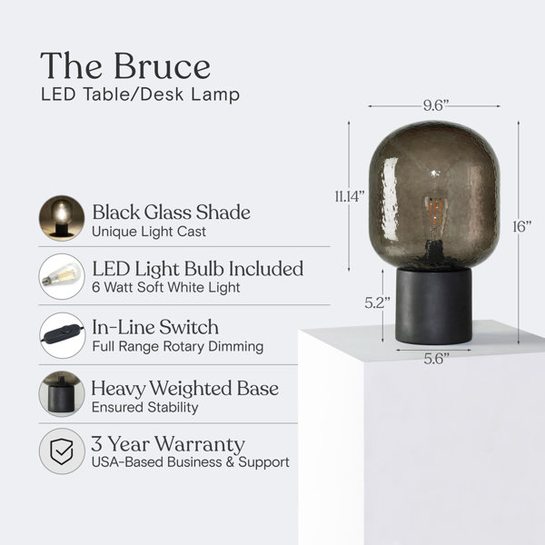 Brightech Bruce LED Table Lamp with Cement Base and Textured Glass Dome ...