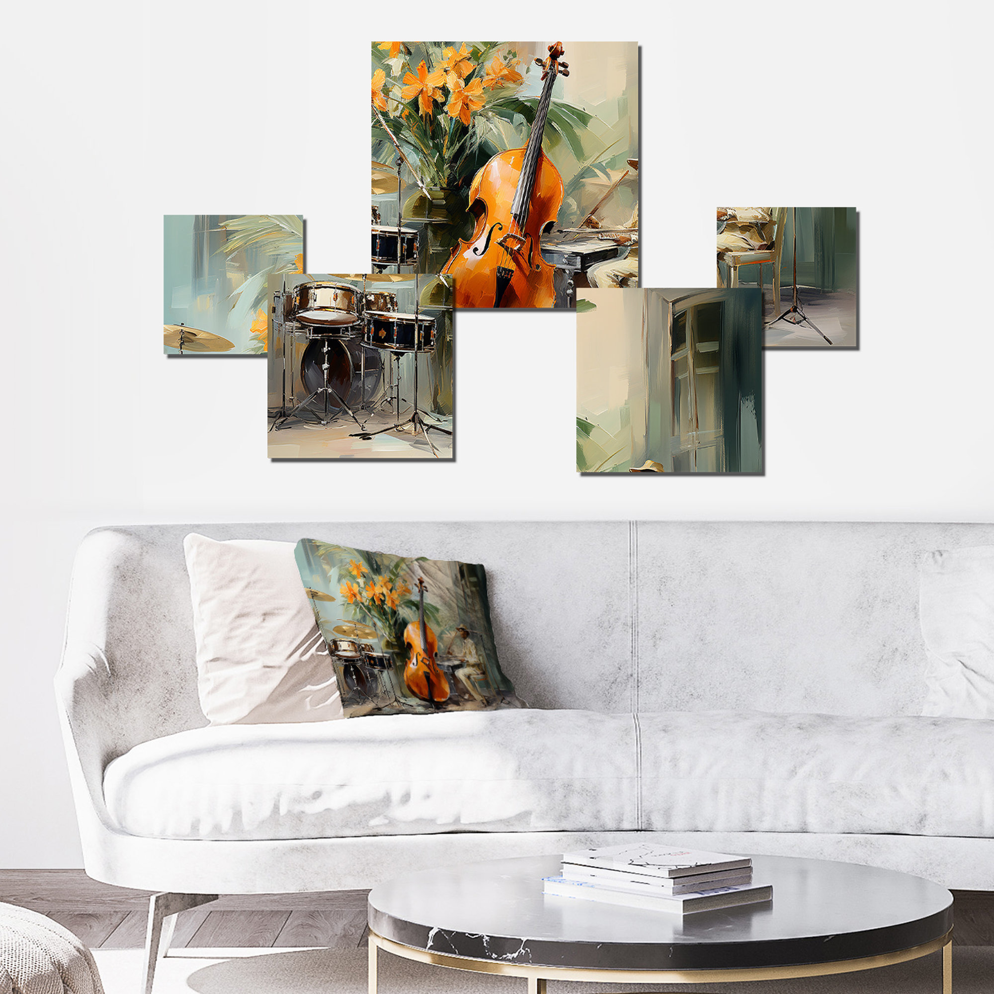 Lark Manor™ Chello Jazz Rhythms - Music Square Wall Art Set Of 5 | Wayfair