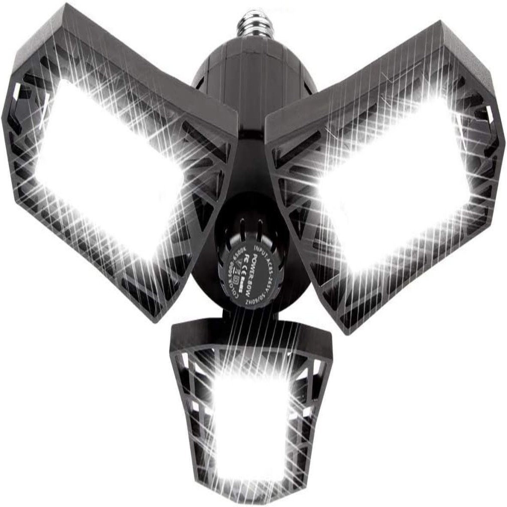 HIBAMSTOR LED Garage Light - 6000 Lumen 6500K Daylight 60W, Three Leaf ...
