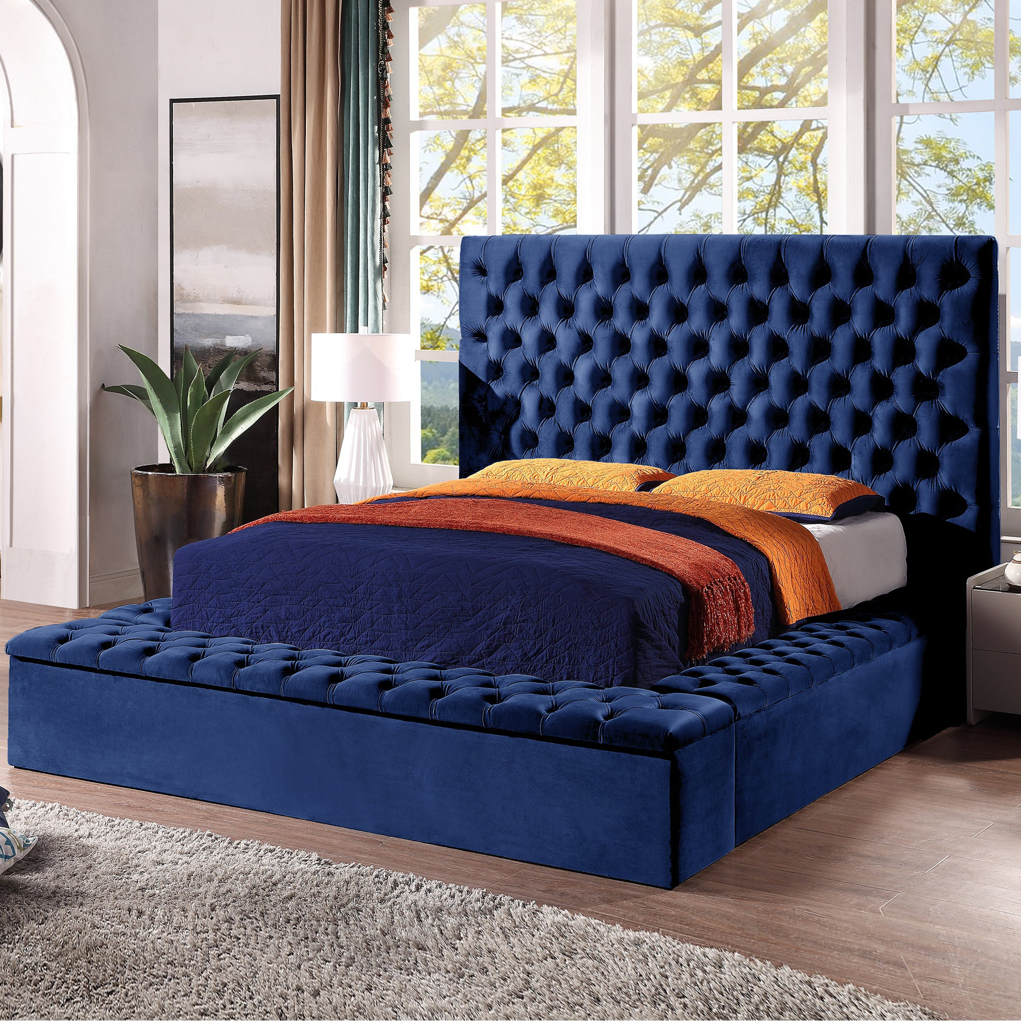 Red Barrel Studio® Jefthy Blue Queen Bed With Solid Wood Frame | Wayfair