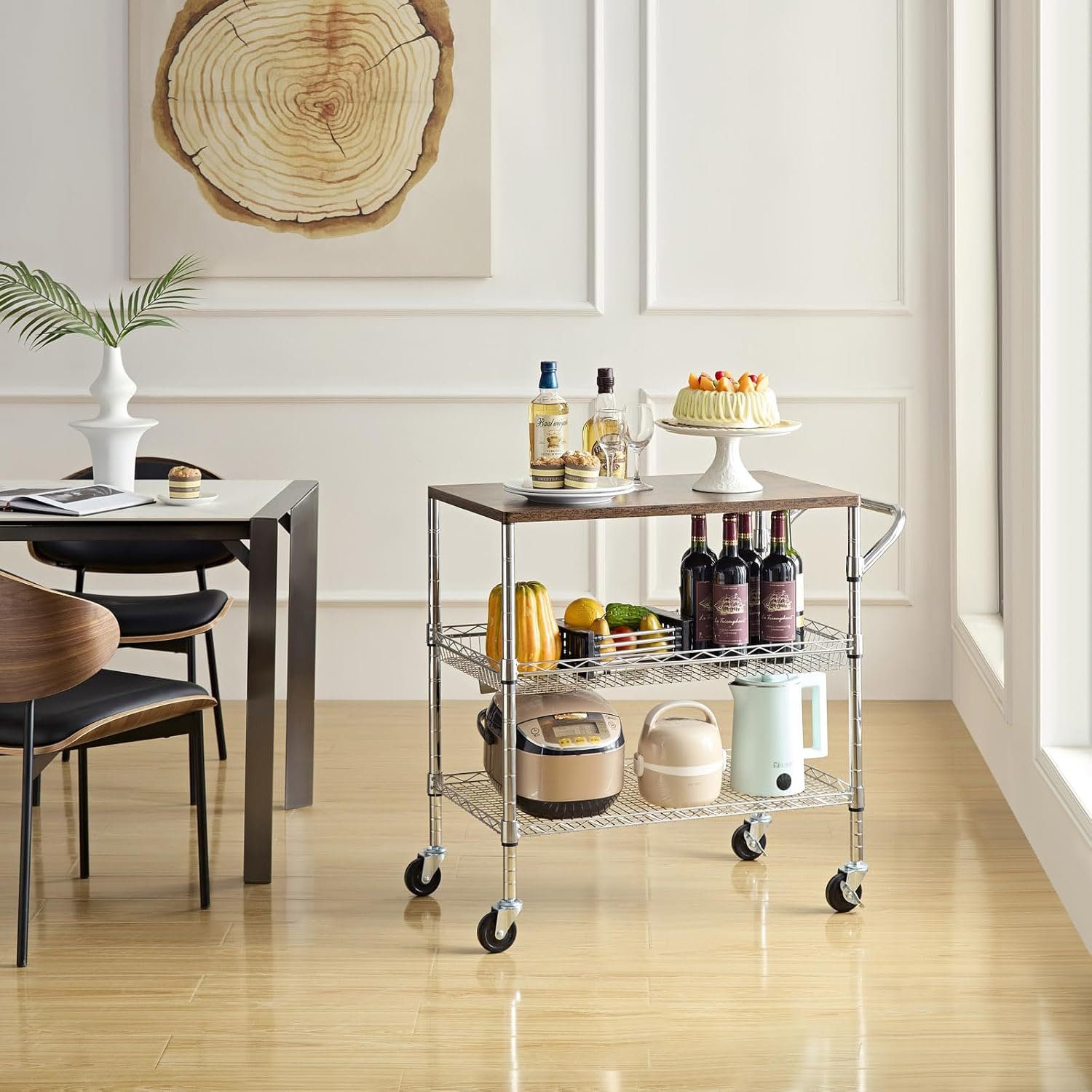 Rebrilliant 650LBS Heavy Duty Metal Utility Cart With Wood Top, 3 Tier ...