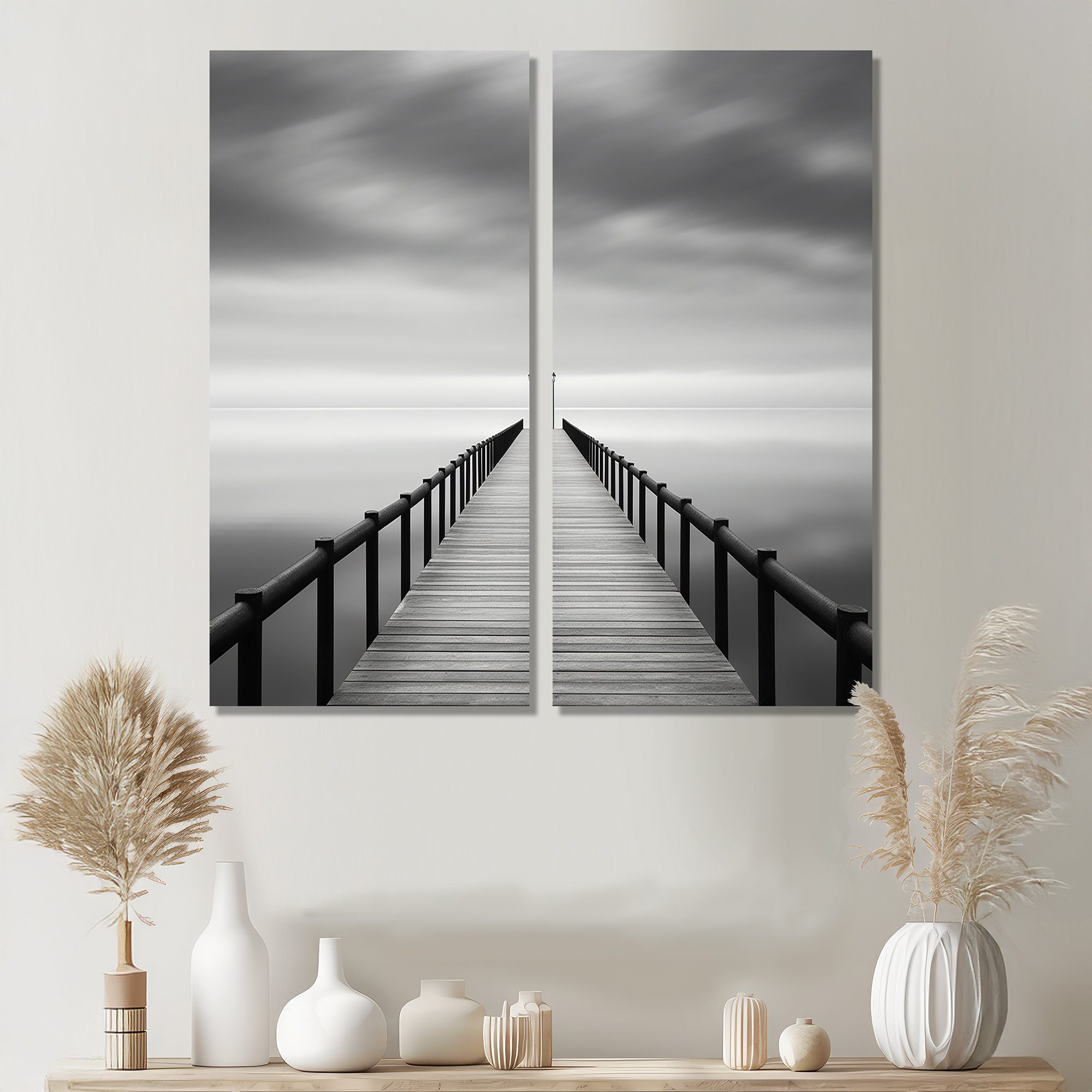 Ebern Designs Black And White Pier Horizon III - Coastal Coastal Pier ...