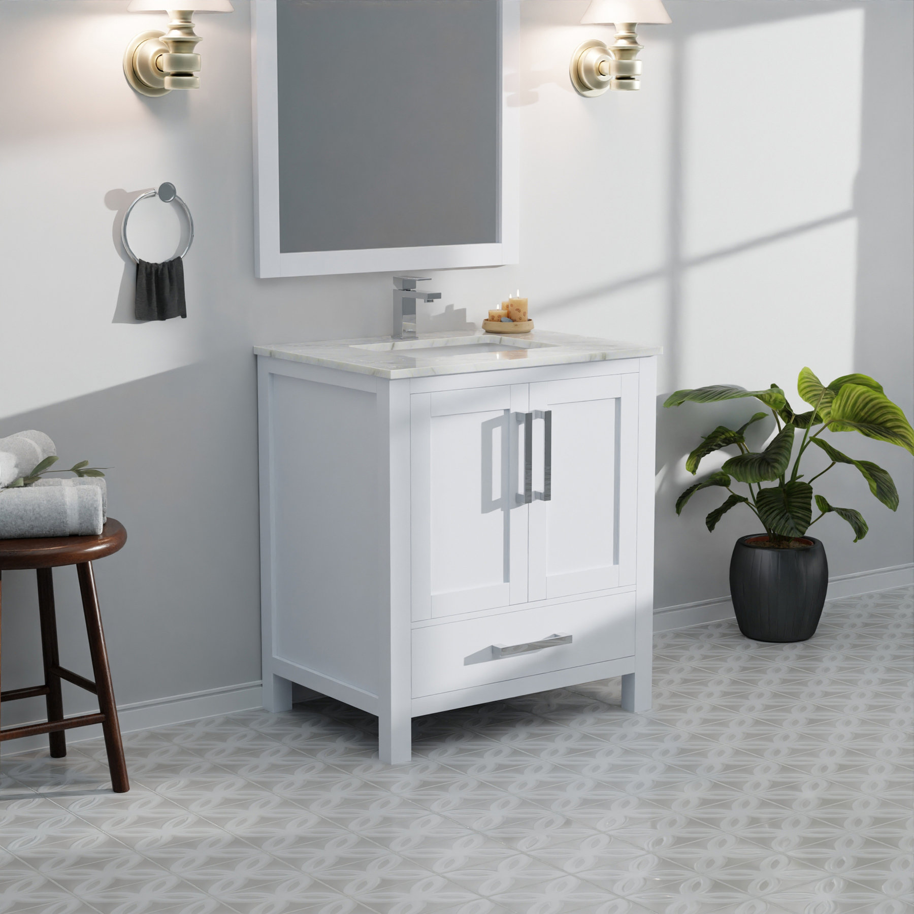 Latitude Run® Compact Bath Vanity with Quartz Top and Mirror | Wayfair