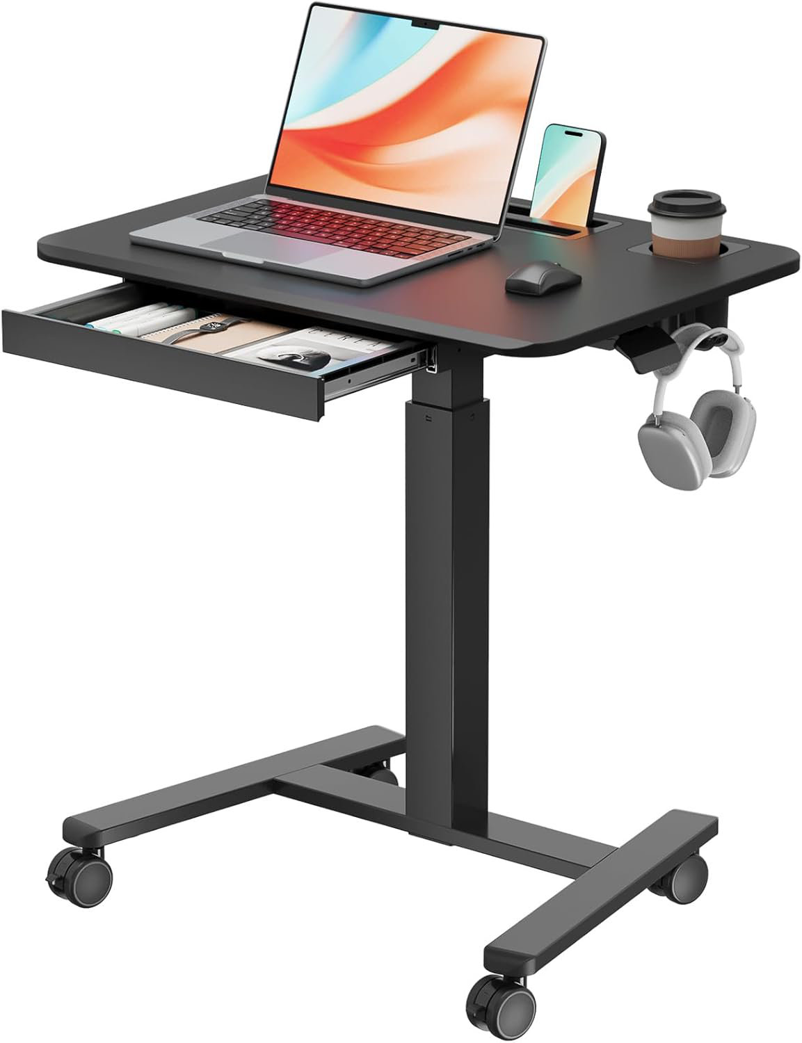 Latitude Run® Mobile Standing Desk With Drawer, Adjustable Height ...