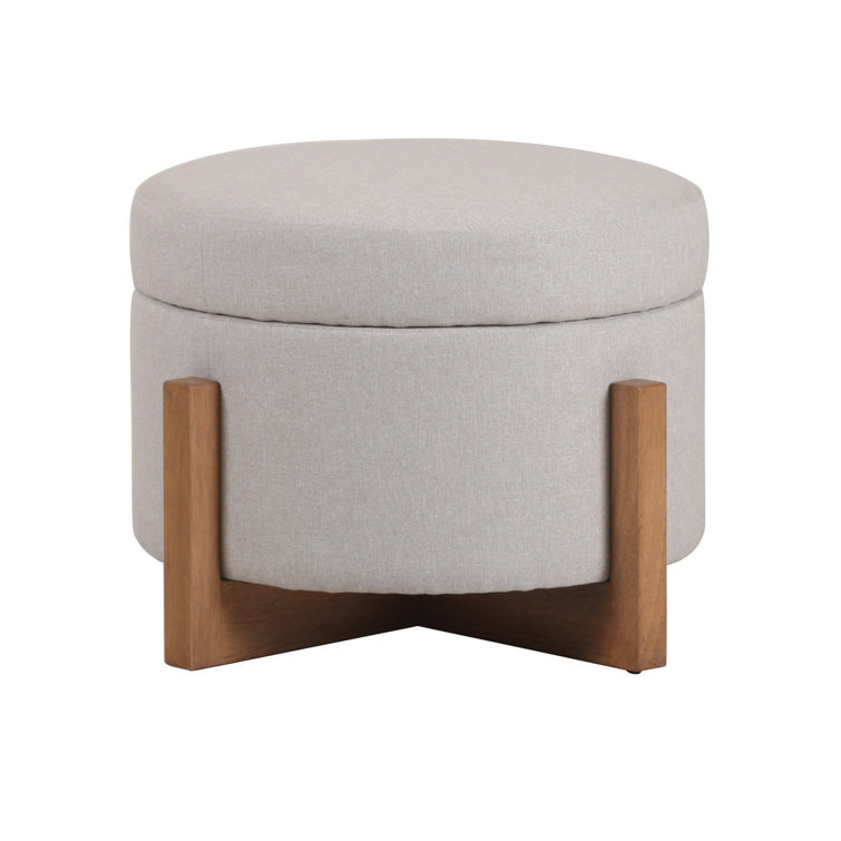 Benjara 24 Inch Ottoman, Round Cushioned Storage Seat, Brown | Wayfair