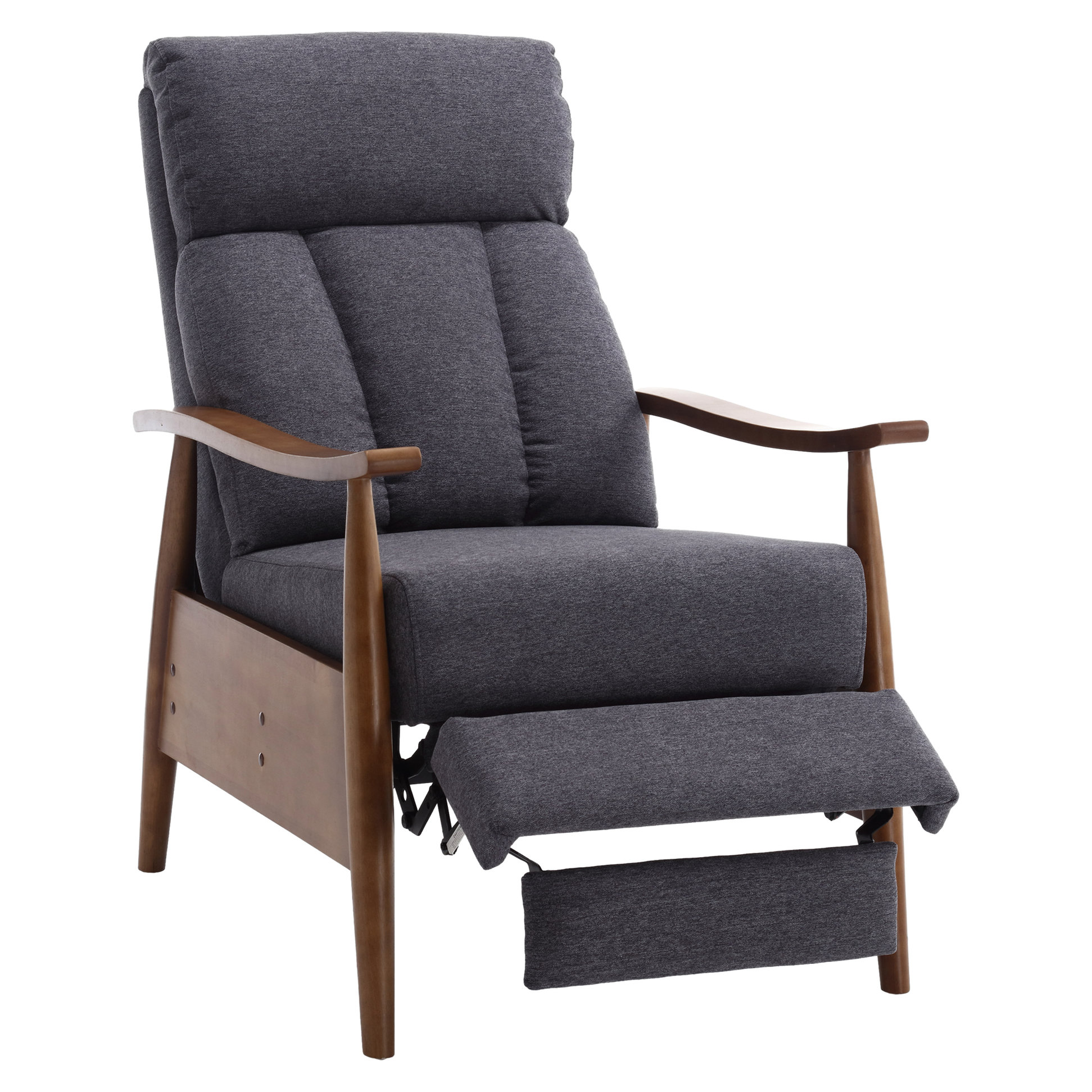 George Oliver Dark Gray Recliner - Foam Filled Cushion & Brown Wooden ...