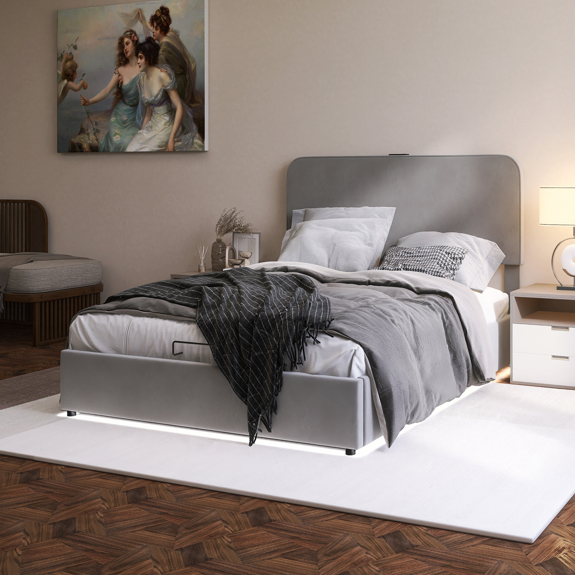 TCYO Lychee Velvet Upholstered Platform Hydraulic Lift Up Storage Bed ...