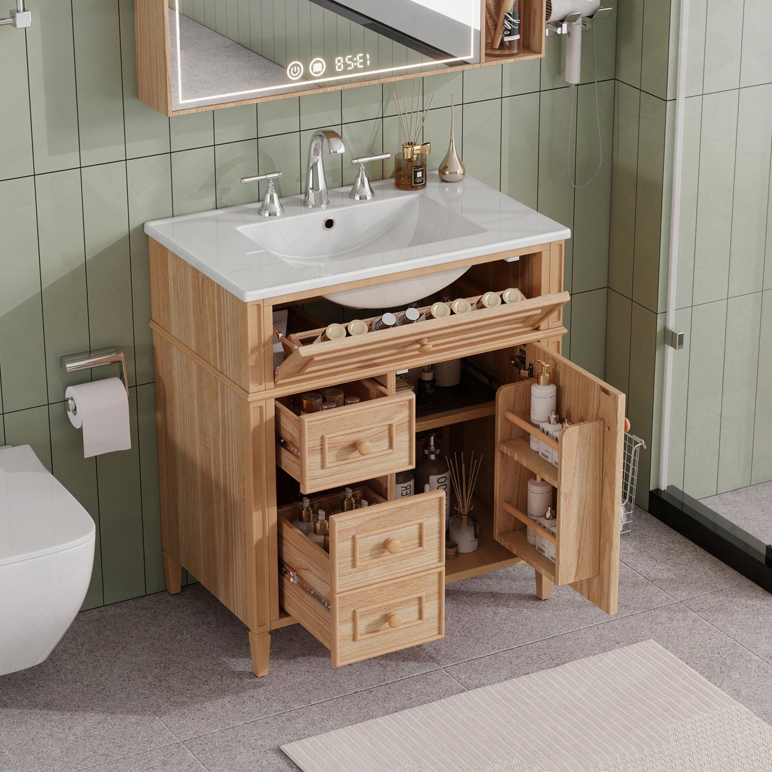 August Grove® Bathroom Vanity with Sink Flip Out Drawer and Soft Close ...