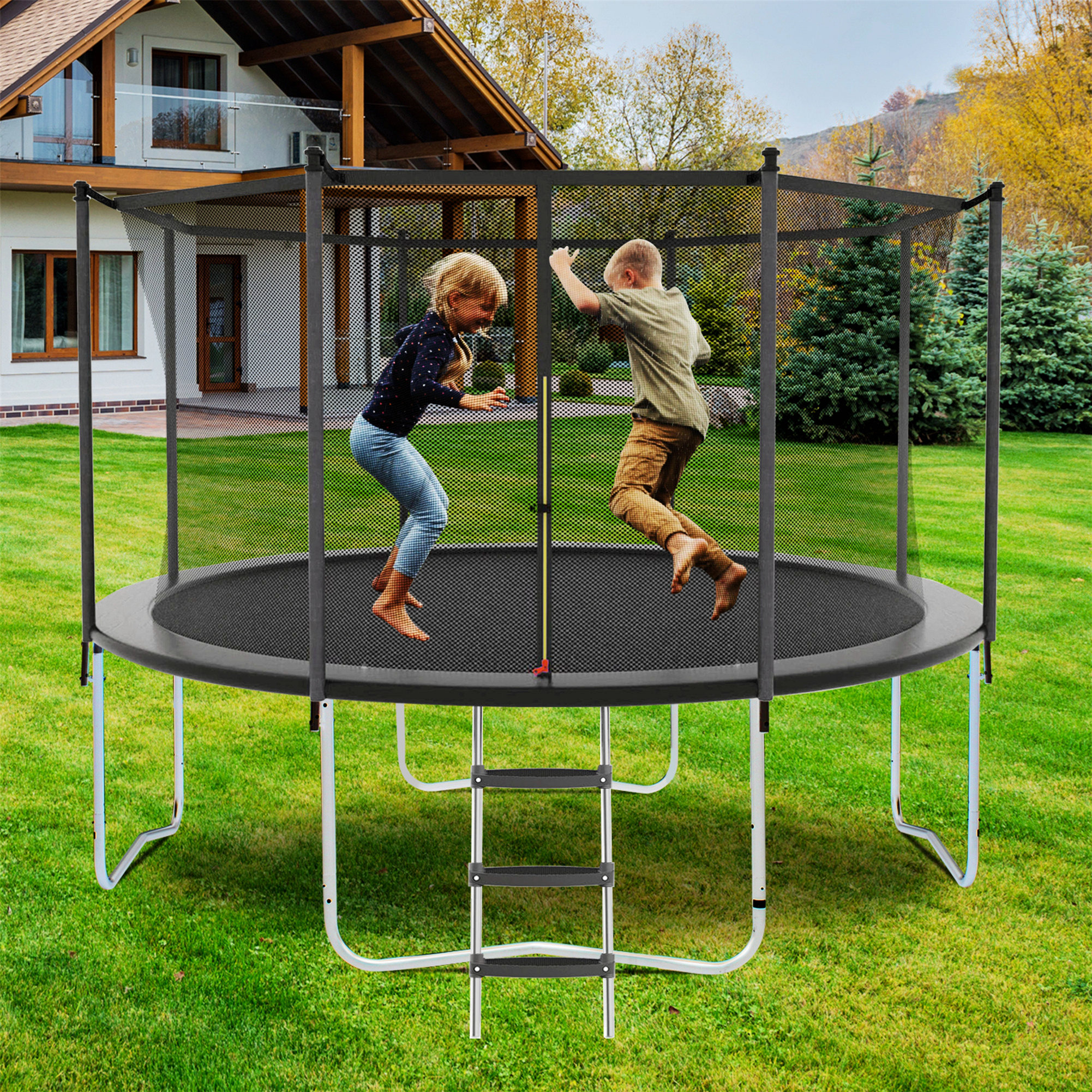 Creationstry 10' Round Backyard Trampoline with Safety Enclosure | Wayfair