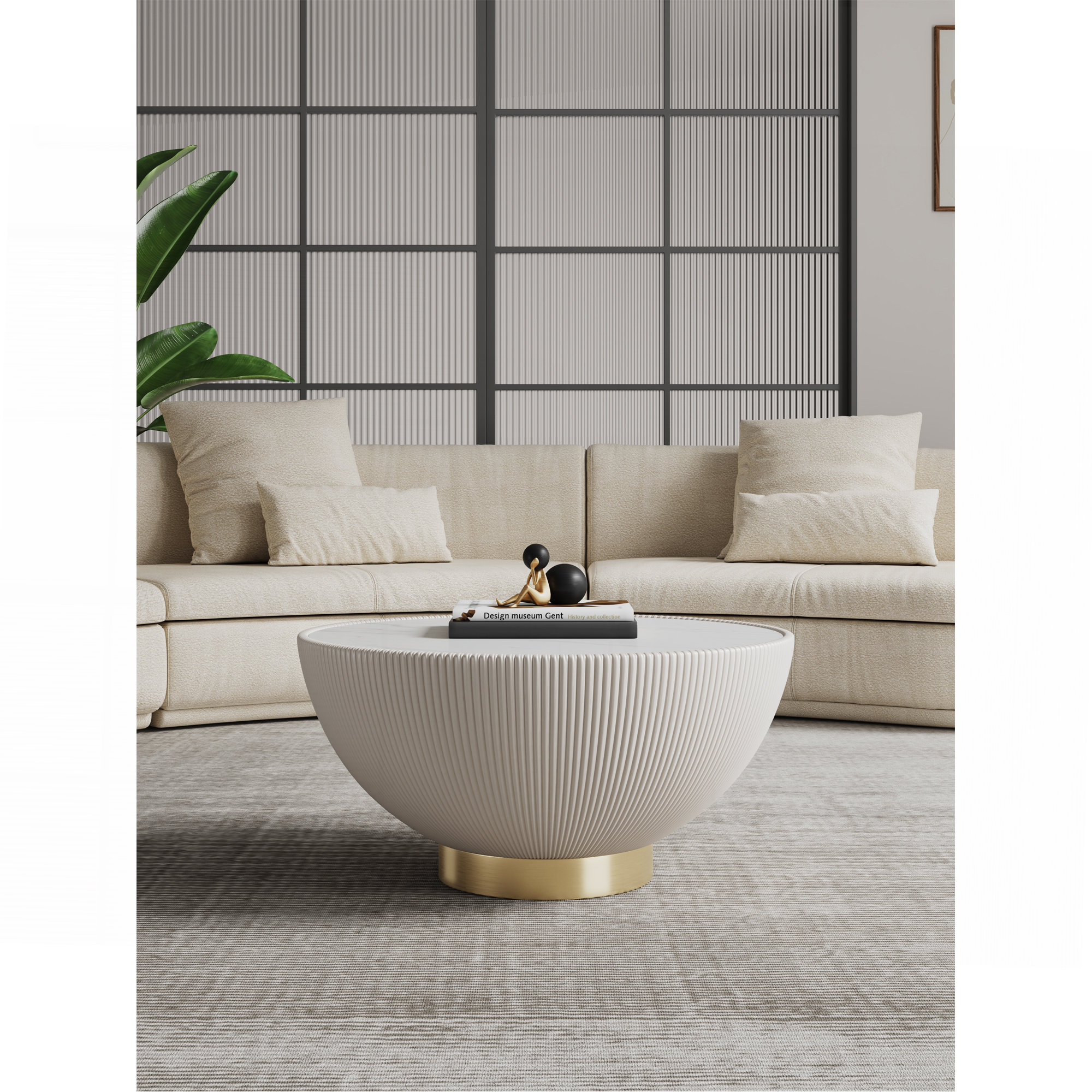 Ophelia & Co. Anderson Sintered Stone Top Upholstered Coffee Table ...