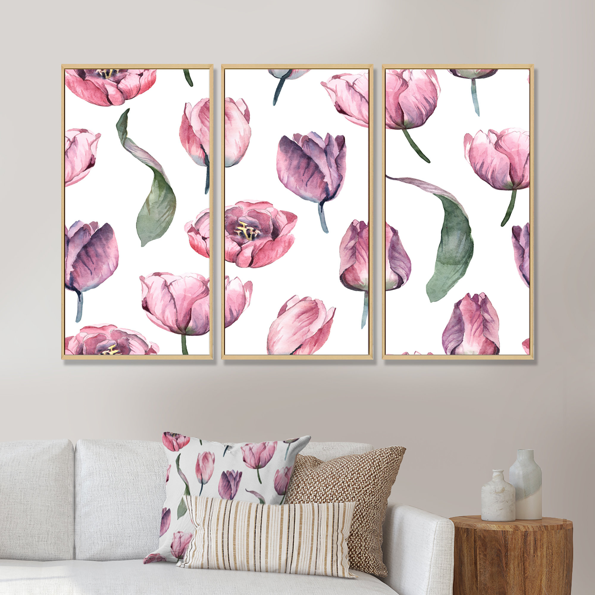 Winston Porter Fleurs de tulipes roses tendres - ensemble d'art mural ...