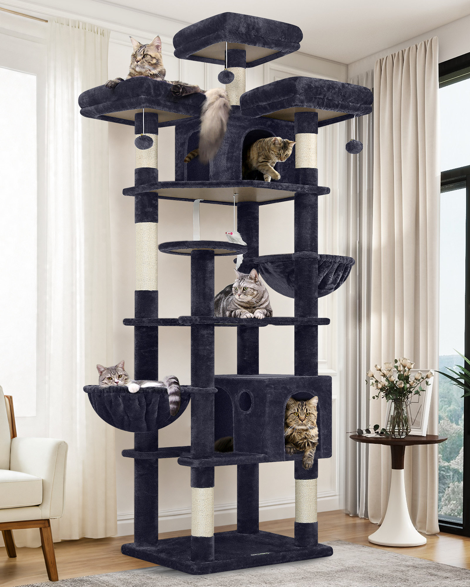 Latitude Run® 82-inch Extra Large Cat Tree For Multiple Cats, Tall Cat ...