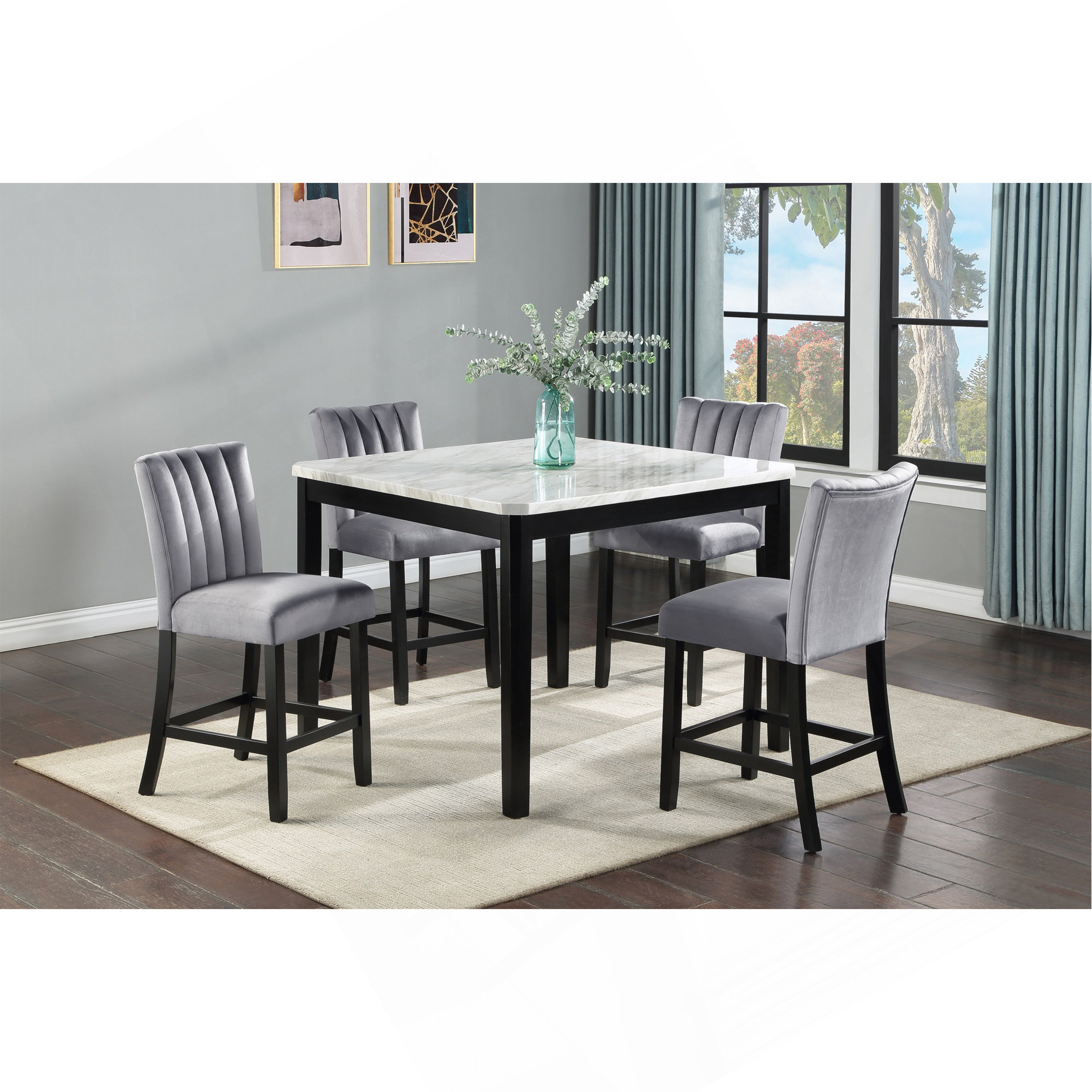 Wentygam 5-Piece Contemporary Counter Height Dining Set Square Faux ...