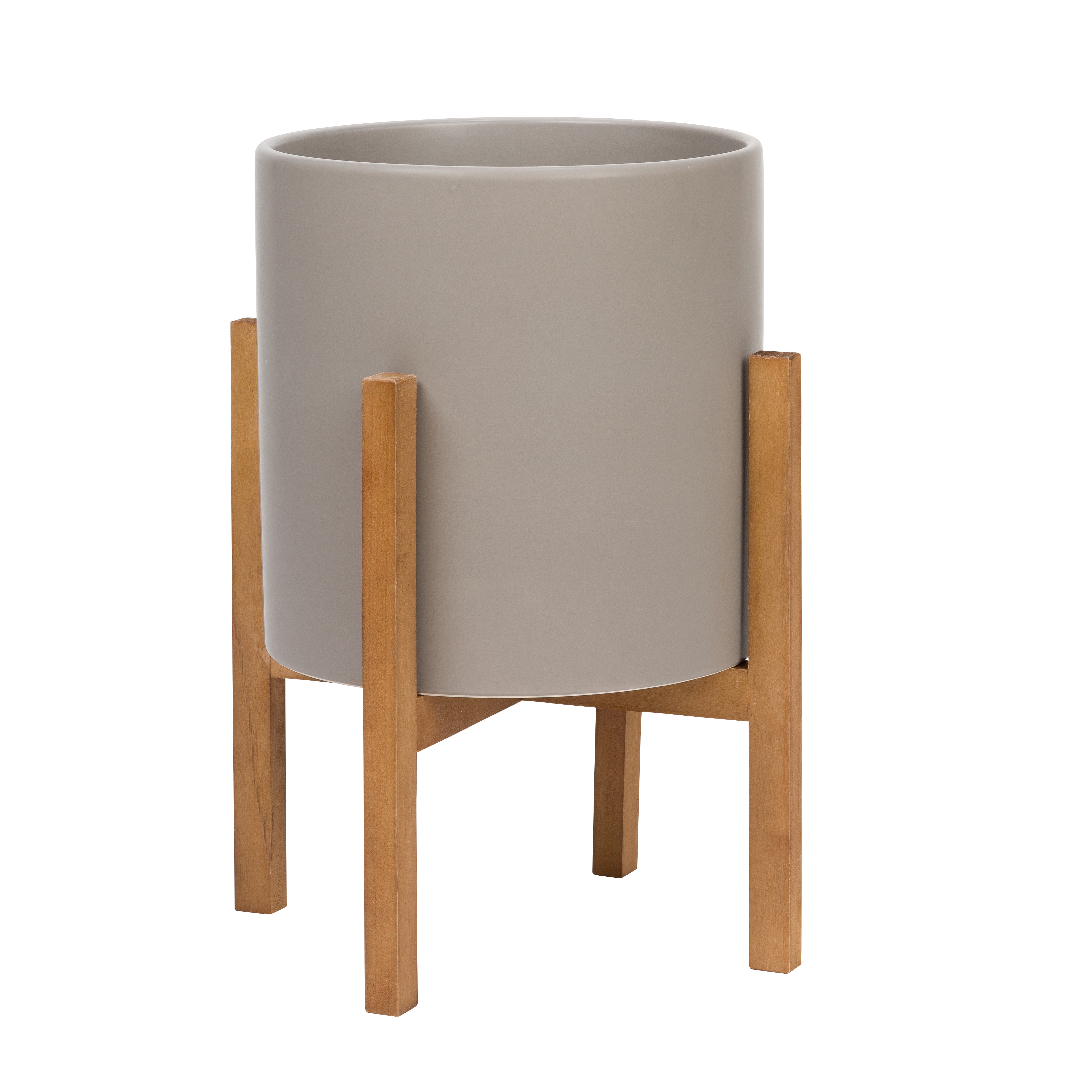 Mercury Row® Surles Round Modern Ceramic Indoor Pot Planter with Wood ...