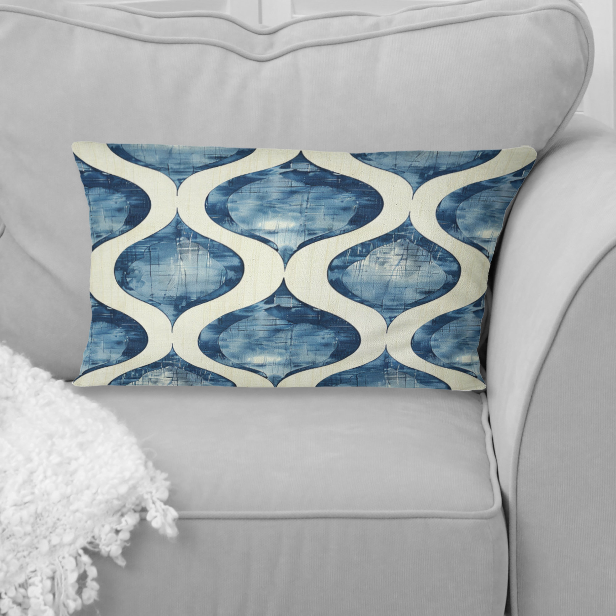 Design Art Blue Ogee Patterns V - Midcentury Lumbar Pillow | Wayfair
