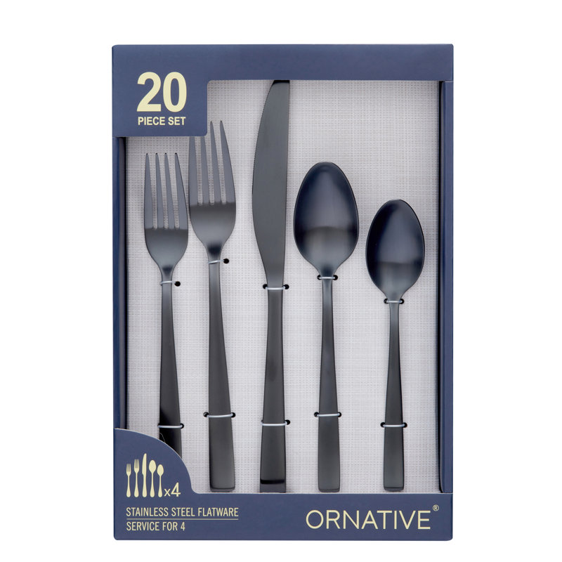 Ornative Flatware Lola 18/0 Stainless Steel 20 Pieces Flatware Set ...