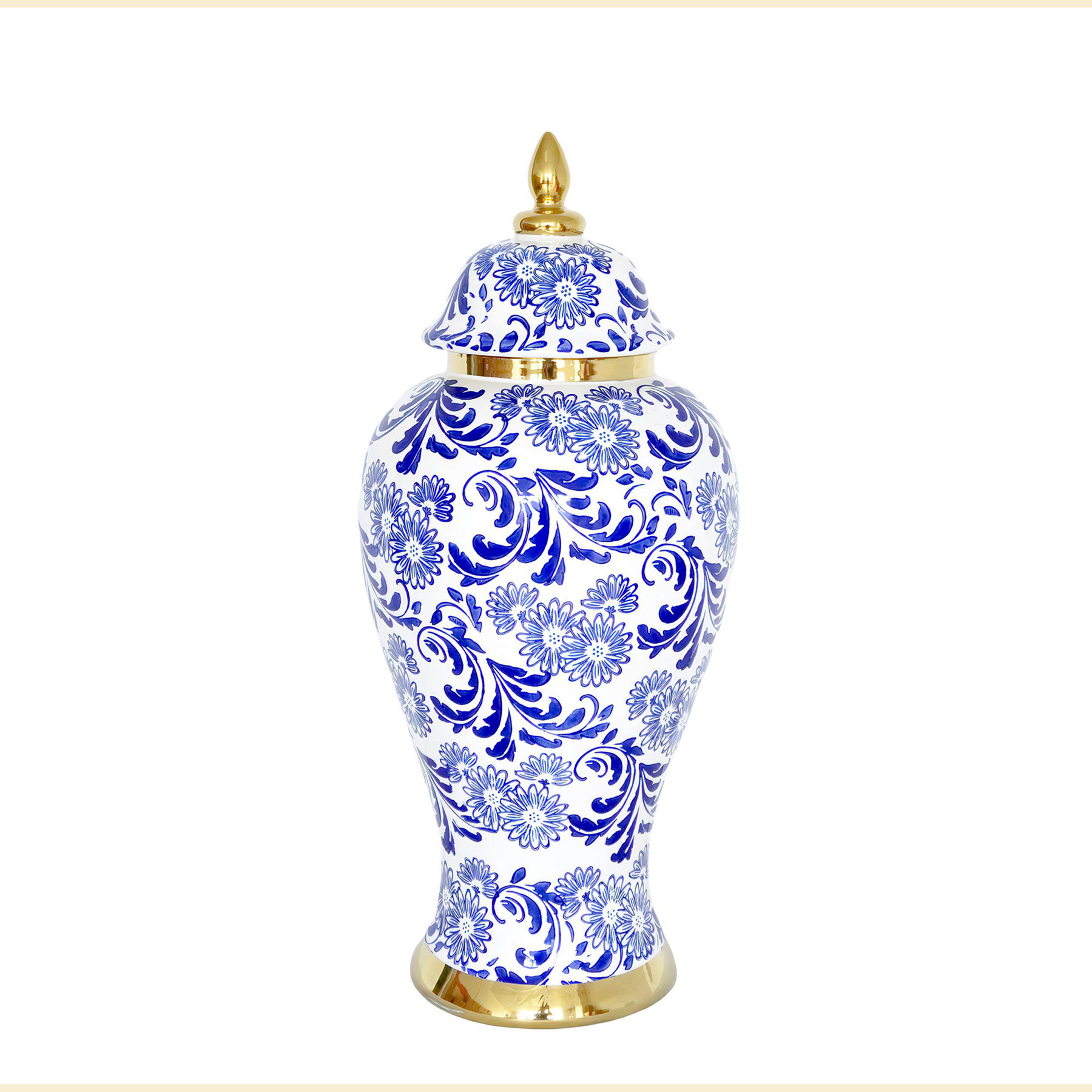 Rosdorf Park Ceramic Ginger Jar Vase with Blue & Gold Accents and ...