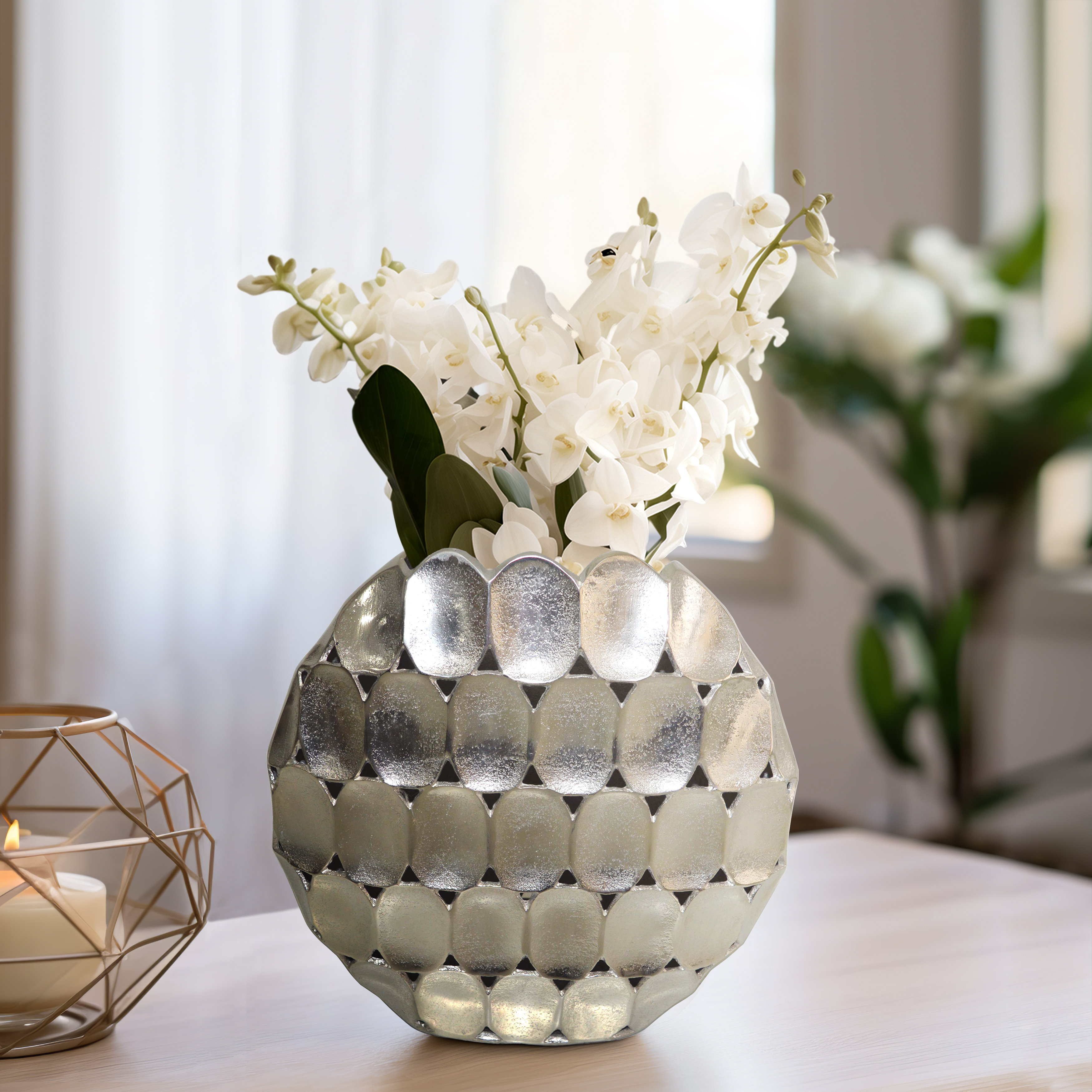 Dakota Fields Modern Metal Textured Oval Vase | Wayfair
