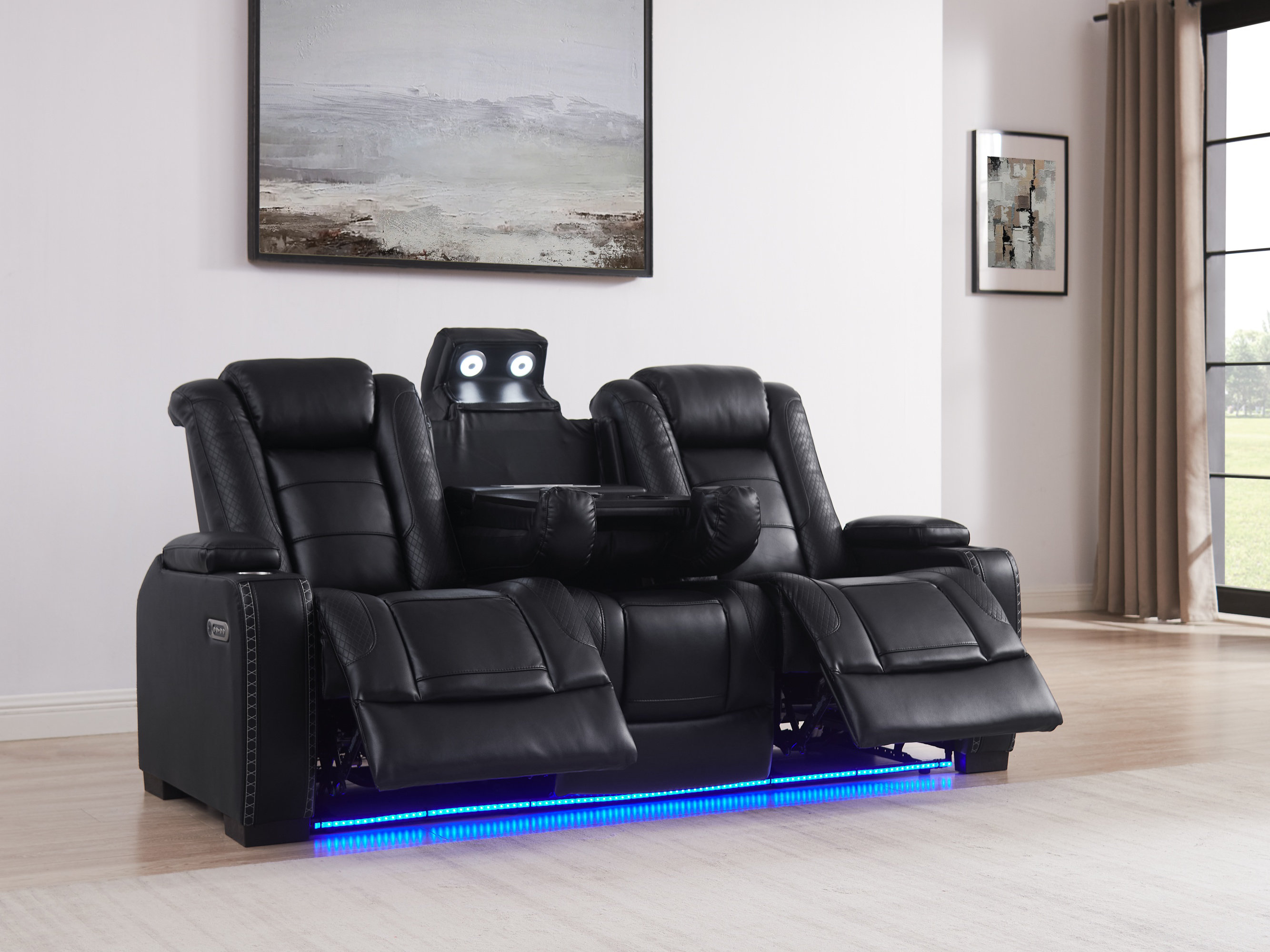 Orren Ellis 83.5''Wide Breathable Leather Square Arms Power Reclining ...