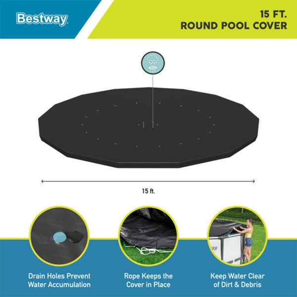 Bestway Round Pool Cover for 15 Foot Above Ground Pools, Black (Cover ...
