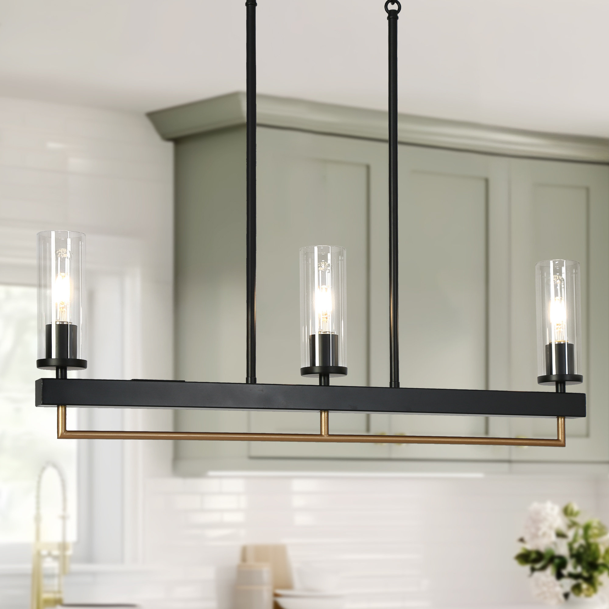 ZEVNI 3-Light Modern Black Linear Kitchen Island Pendant Light | Wayfair