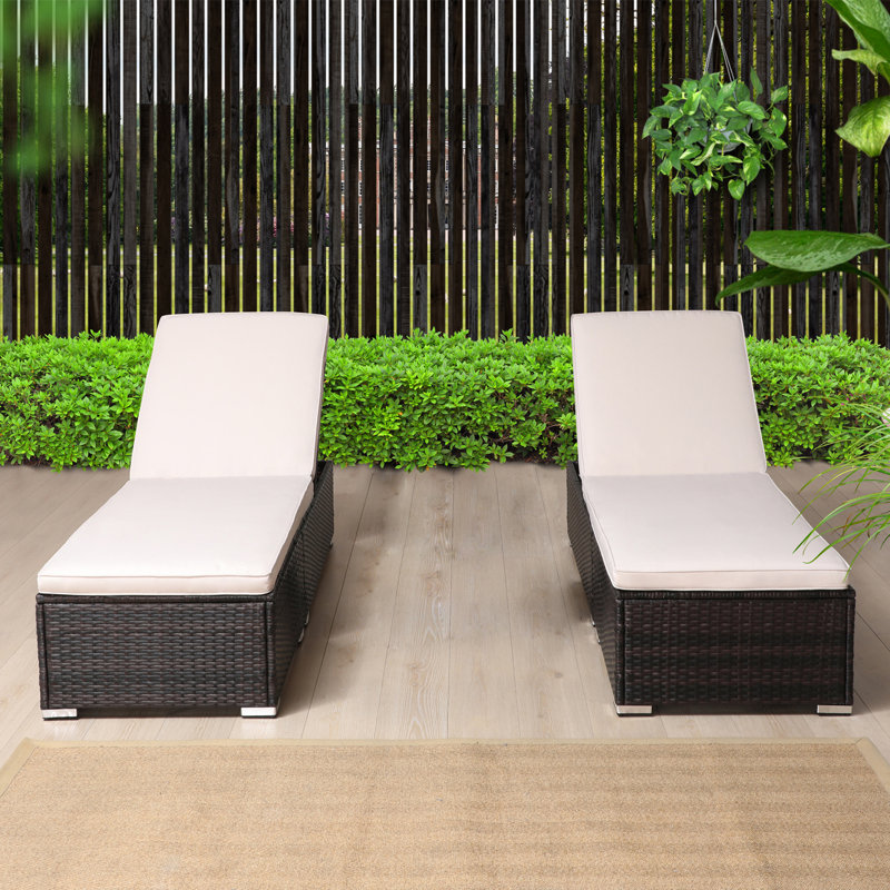 Ebern Designs Outdoor Wicker Chaise Lounge Without Table (set Of 2 ...