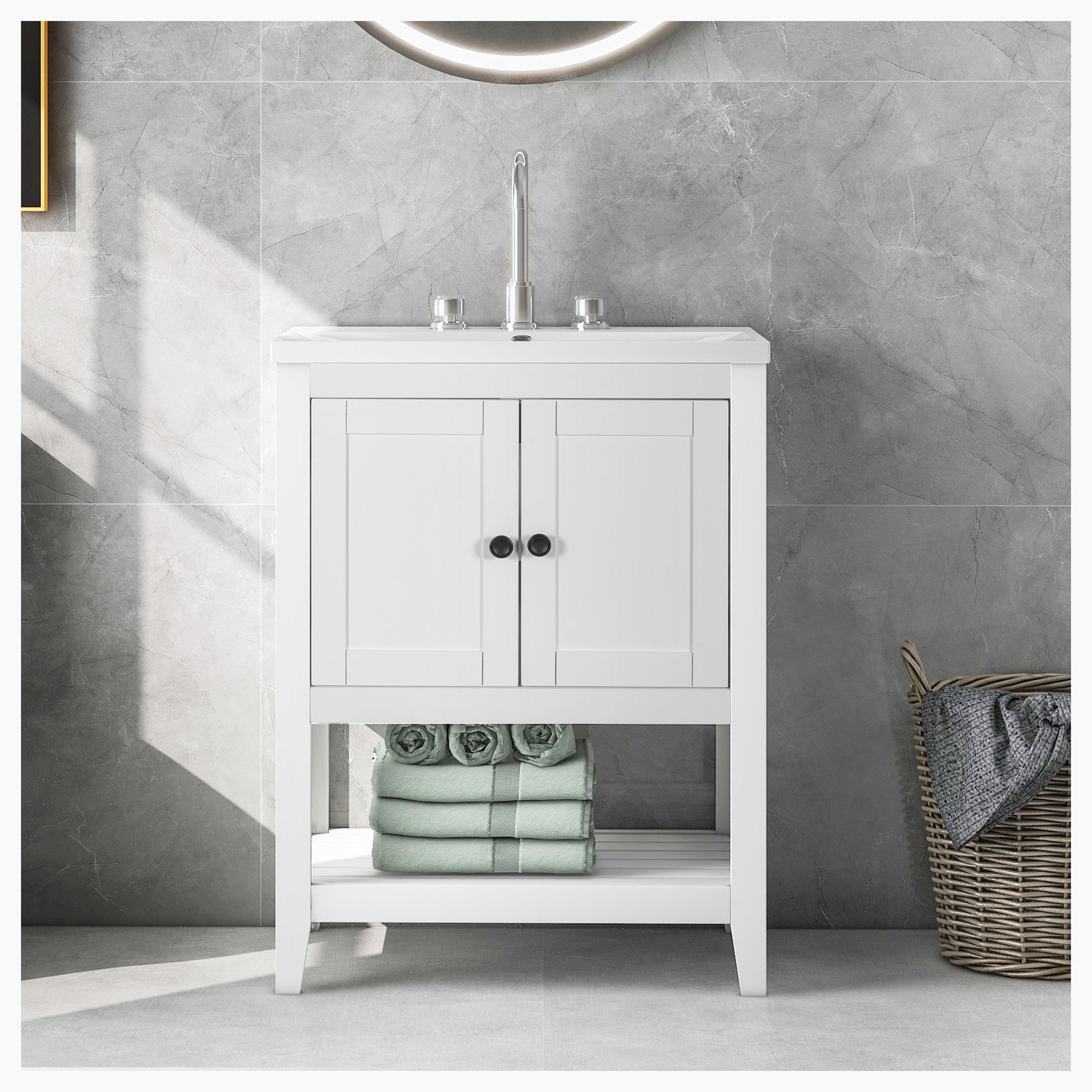 Winston Porter Meuble Lavabo Autoportant Simple Avec Plateau En