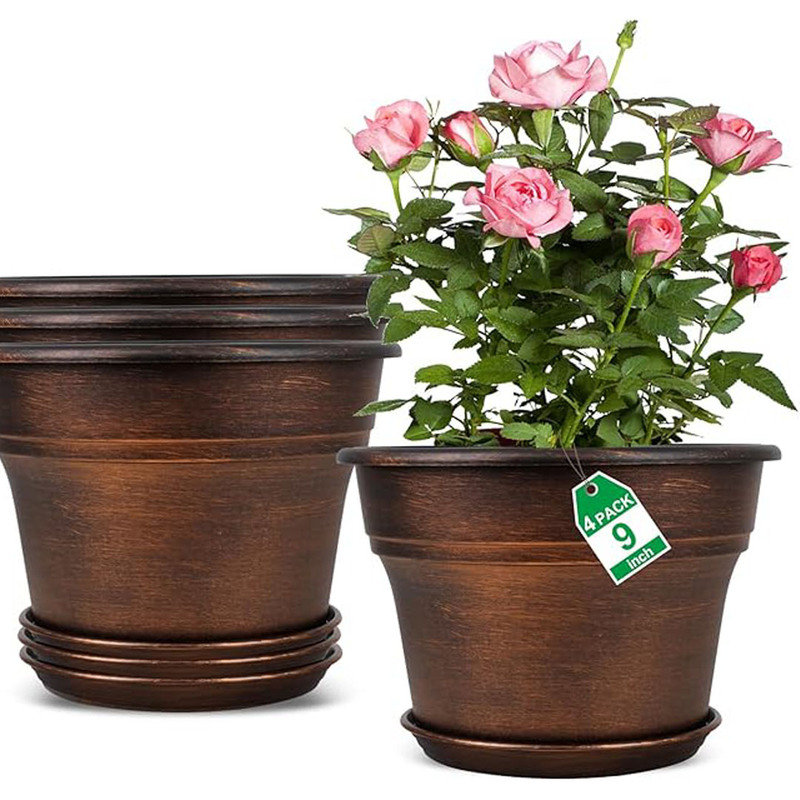 Lark Manor Lightweight Plant Planters Pots Set of 4 Pack 9 Inch, with ...