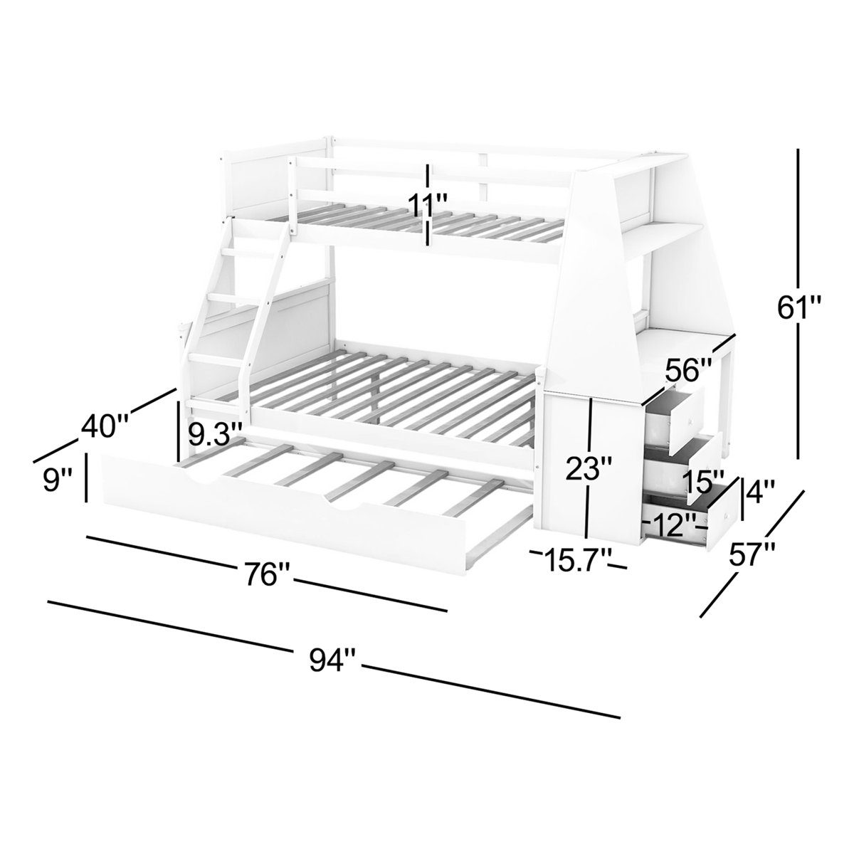 Viv + Rae™ Kirksey Twin Over Full 3 Drawer Standard Bunk Bed with Built ...