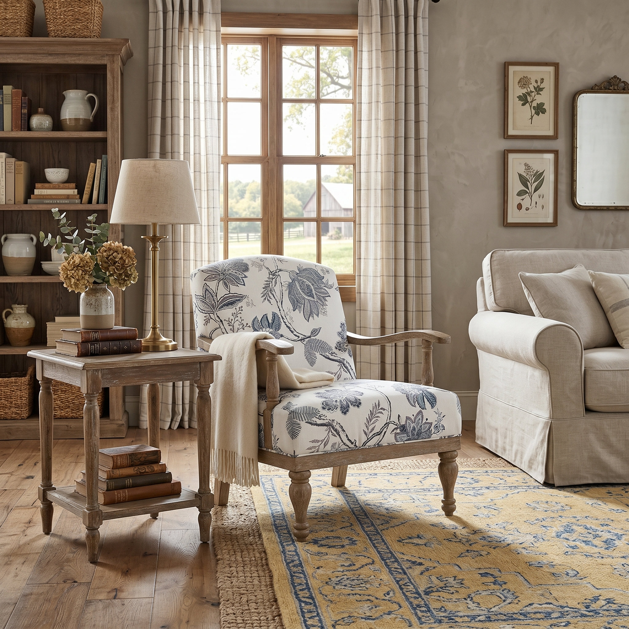 Lark Manor™ Amilio 27.75"W Farmhouse Floral Accent Chair with Solid ...