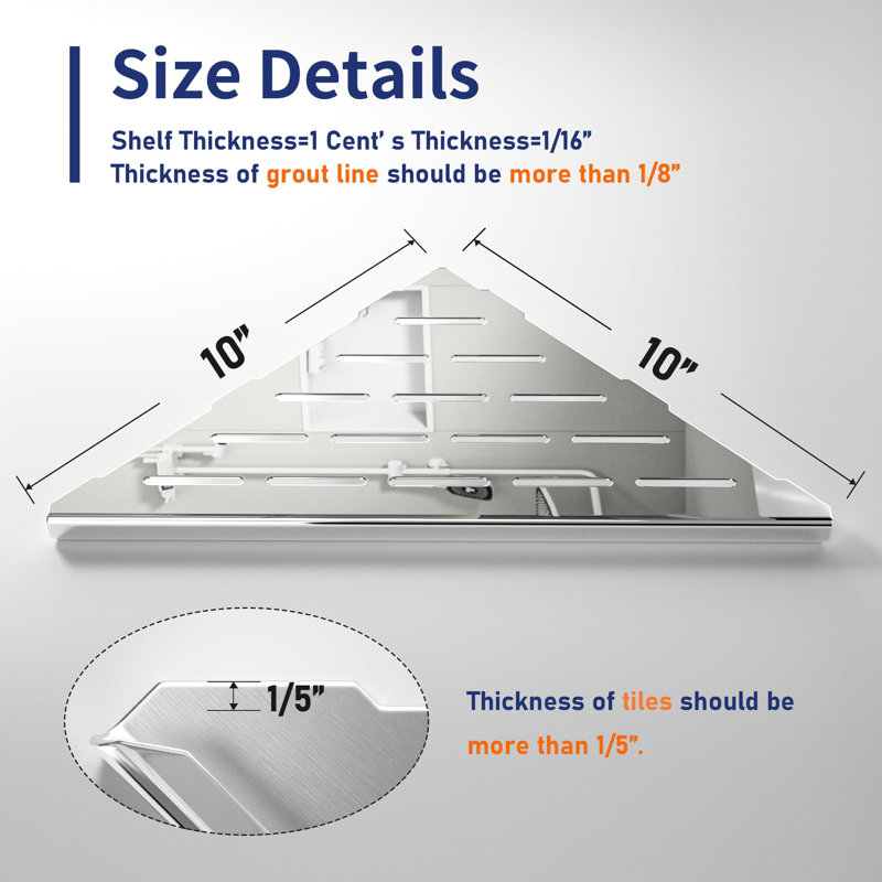 Rebrilliant Corner Shower Shelf 10" Polished 304 Stainless Steel ...