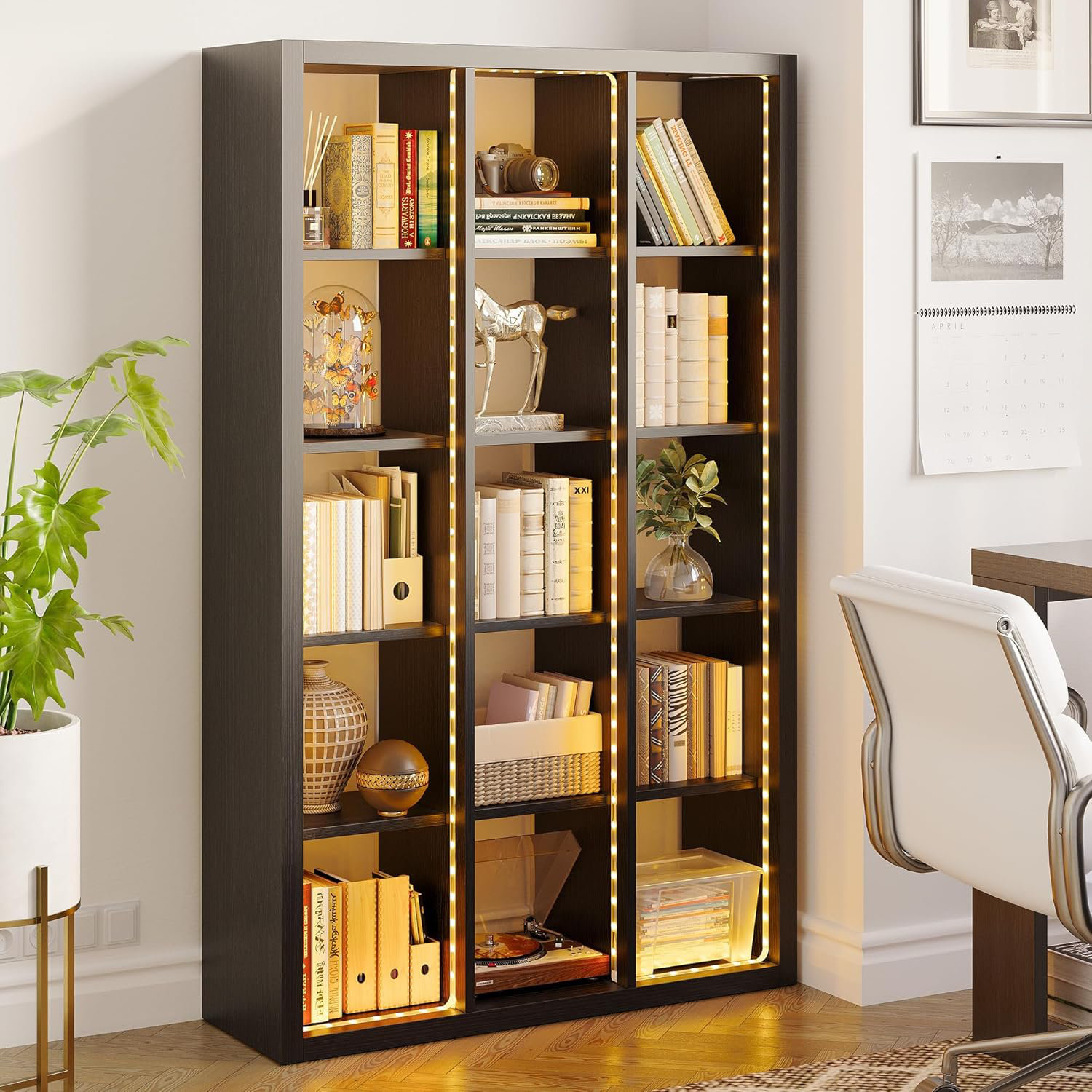 Brayden Studio 15 Cube Bookcase Storage Shelf Organizer With LED Lights ...