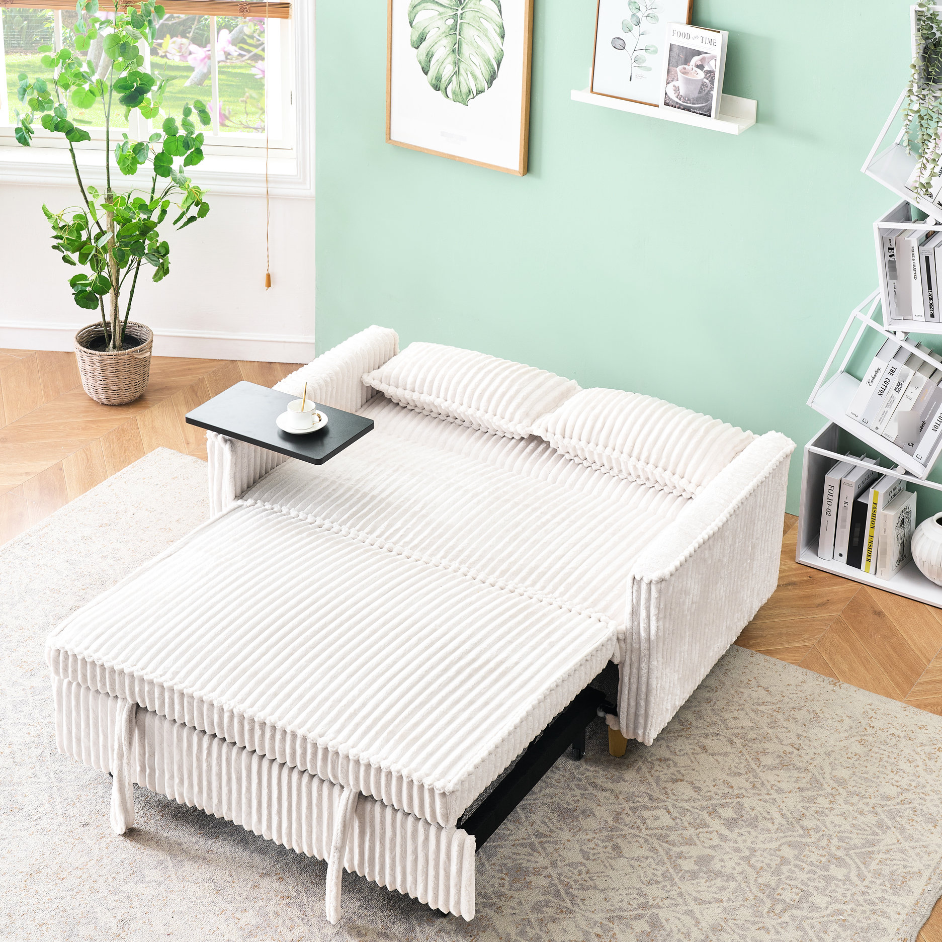 Mercer41 Beige Corduroy Convertible With Movable Desktop And , Making ...