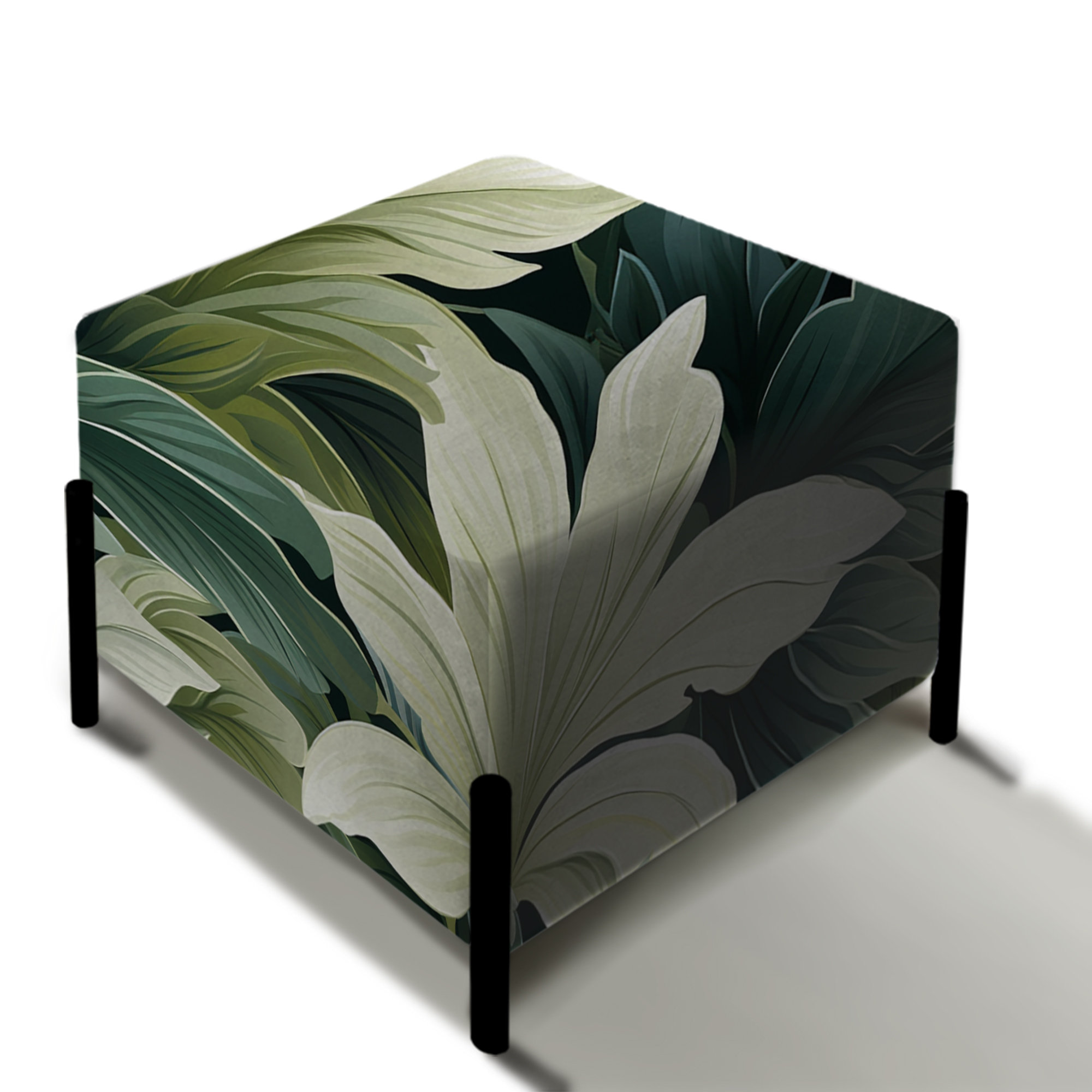 Design Art Leafy Tranquility Tropical Pattern - Tropical Square Ottoman ...