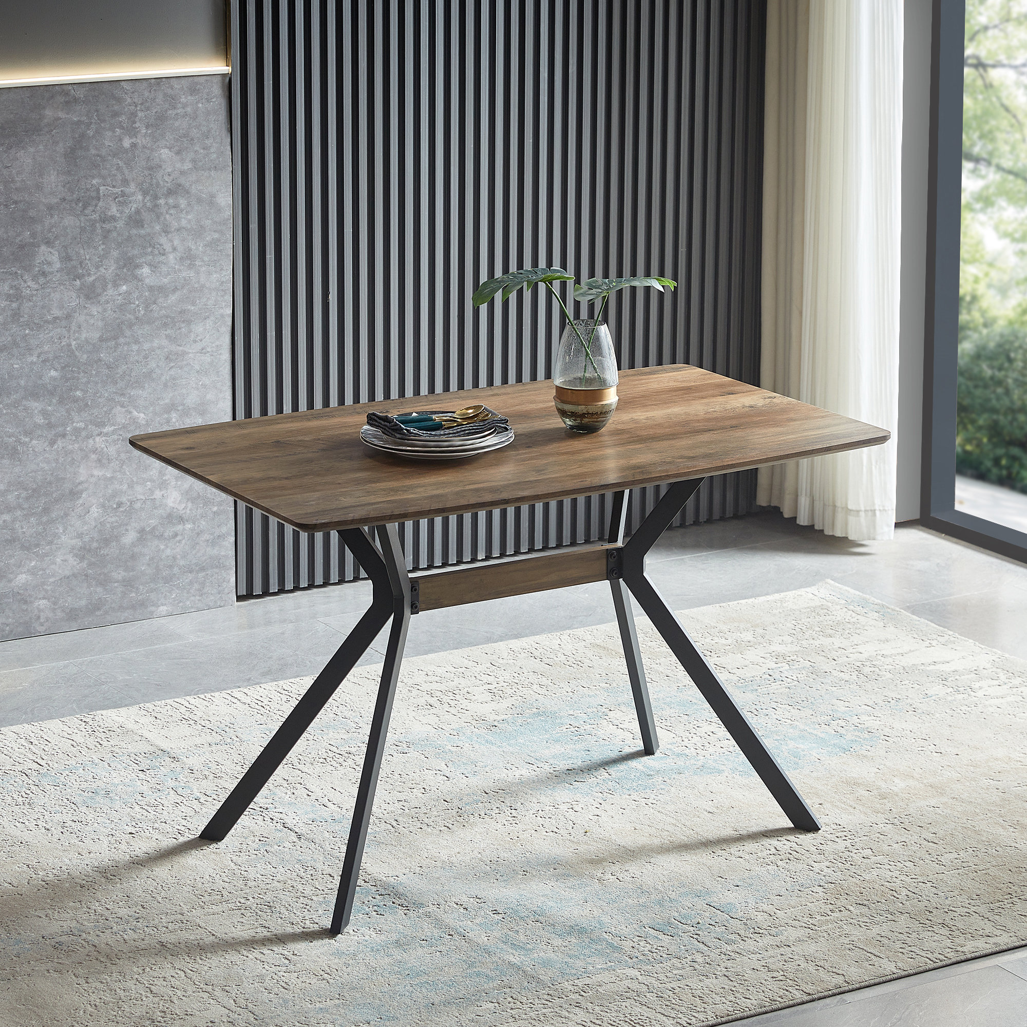 George Oliver Modern Minimalist Style Dining Table Mdf Wooden Top Metal ...