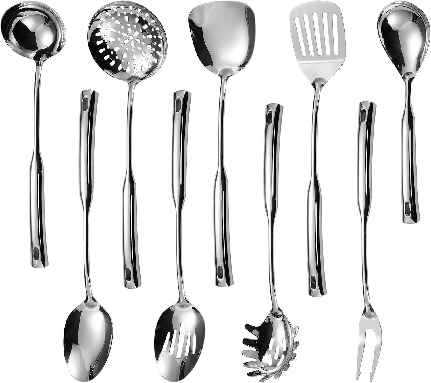 WKING 9-Piece Stainless Steel Cooking Utensil Set With Extended Handles ...