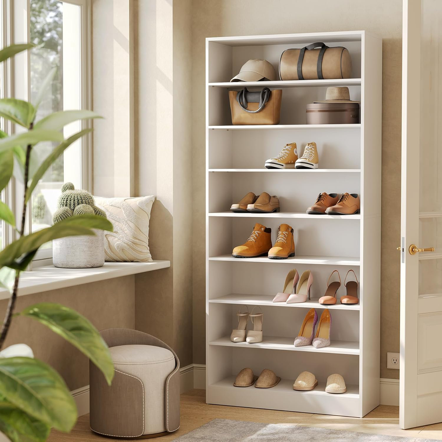 Gracie Oaks 9-Tier Shoe Cabinet, 32 Pairs Wooden Shoes Cabinet With ...