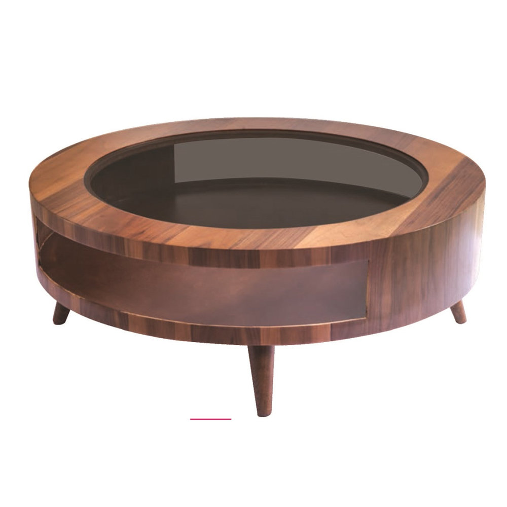 C-DECOR Moon Round Middle Coffee Table With High Shelf Wooden And Glass ...