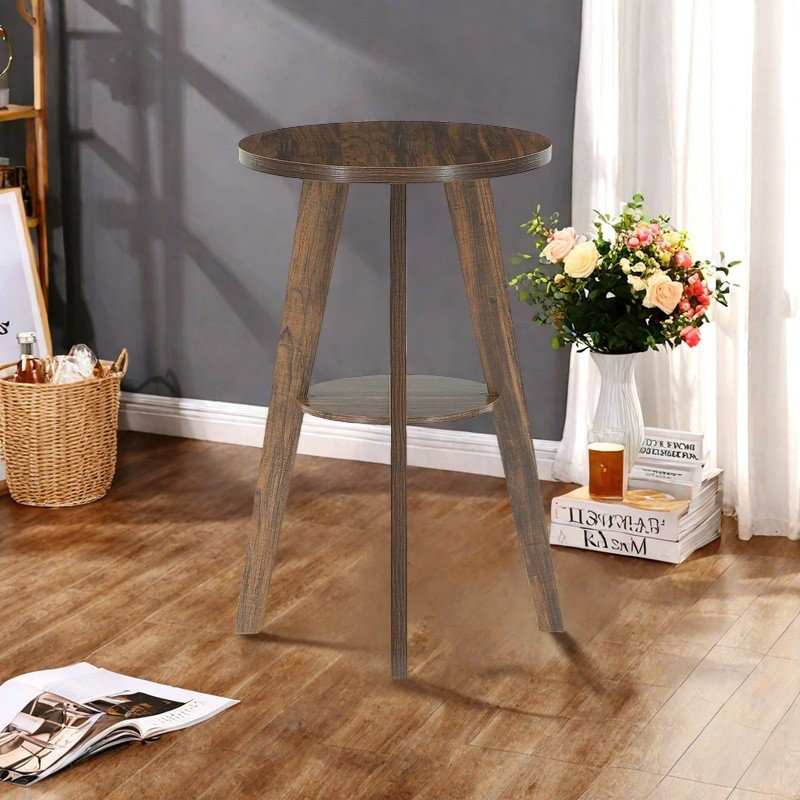 TribeSigns Industrial Brown 2-Tier High Vintage Round 38.19-Inch Patio ...