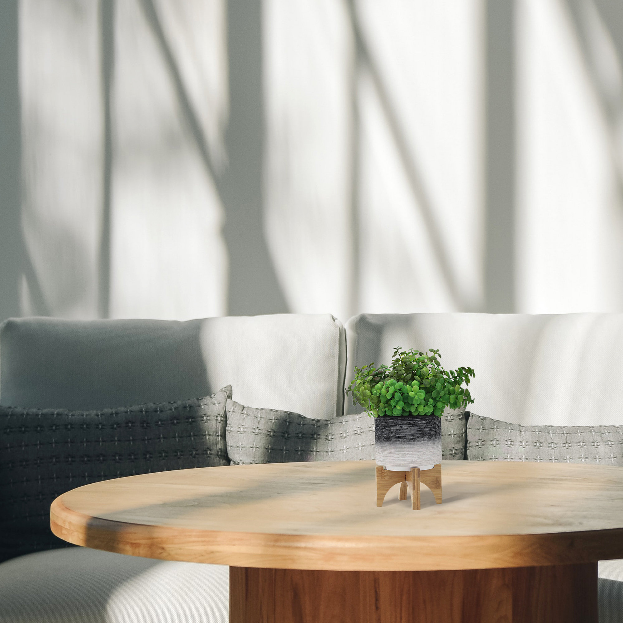 Ebern Designs Grey and Ivory Modern Neutral Two Toned Ceramic Planter ...