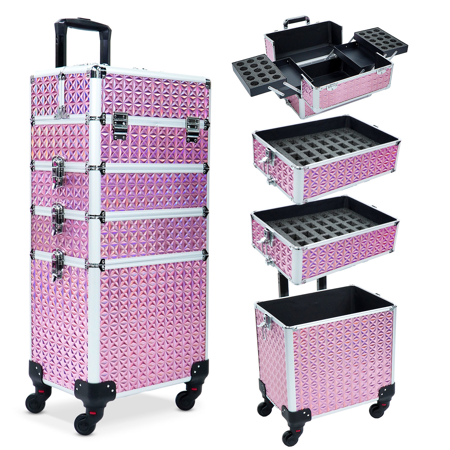 Rebrilliant 4 In 1 Rolling Makeup Train Case Makeup Travel Trunk With ...