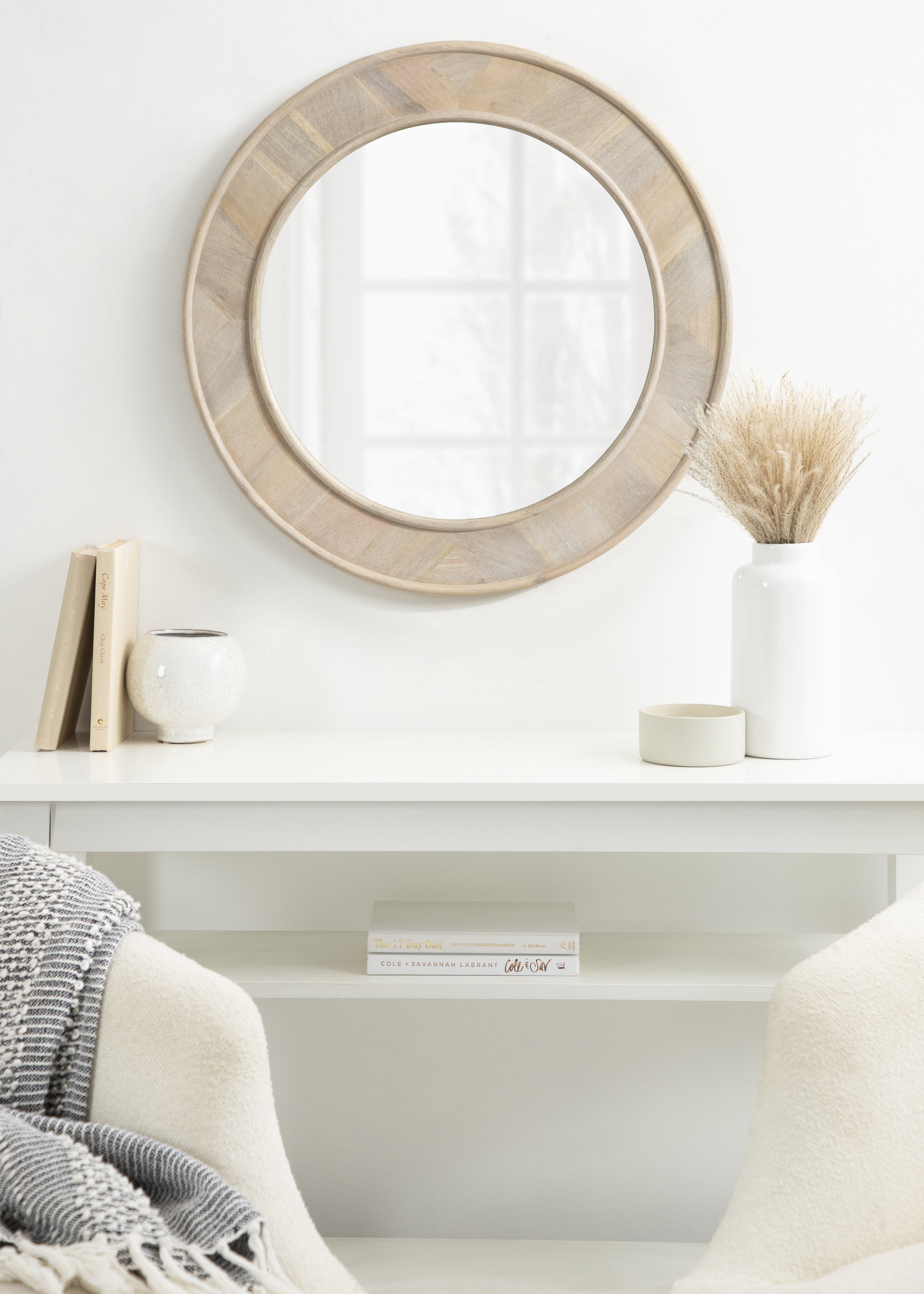 Gracie Oaks Eveliz Round Pieced Wood Wall Mirror | Wayfair