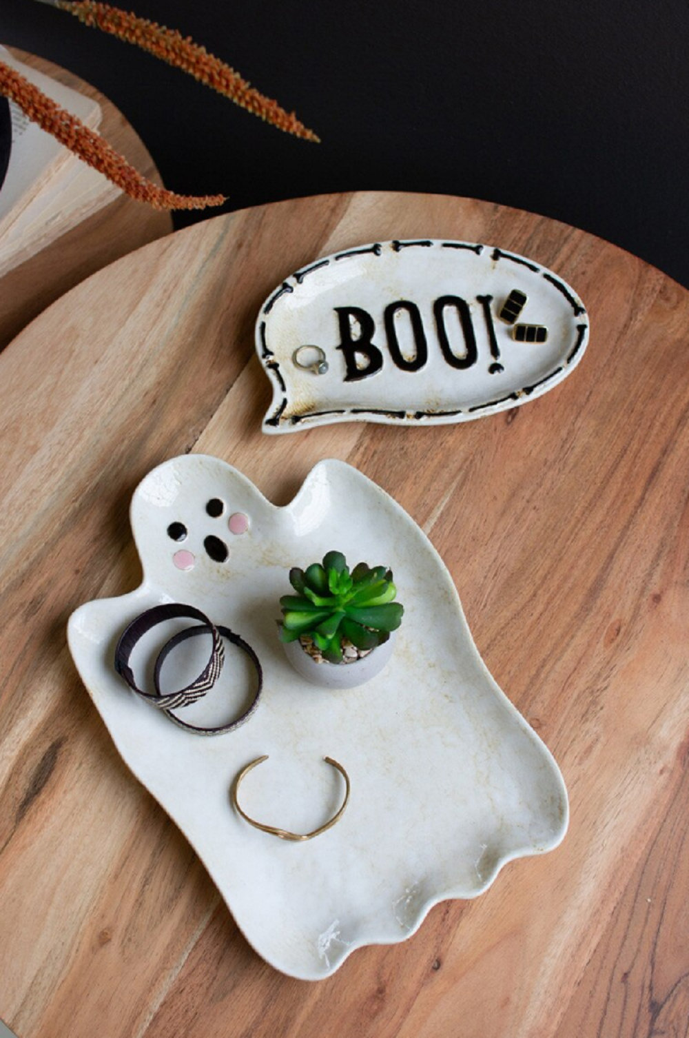 Birch Lane™ SET OF TWO "BOO" GHOST CERAMIC SERVING PLATTERS | Birch Lane