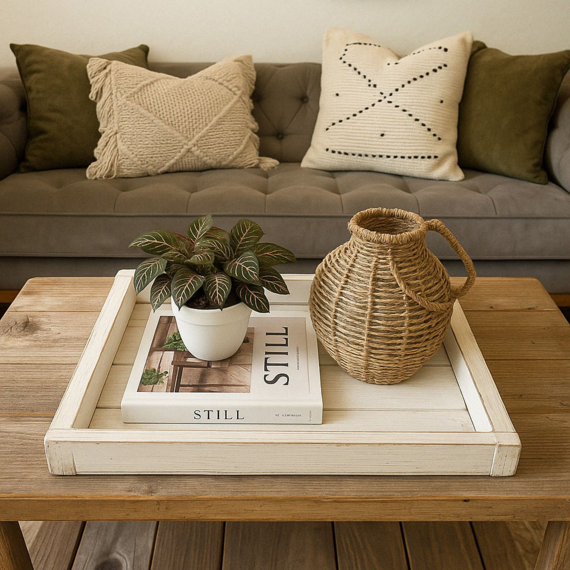 Gracie Oaks Rustic Reclaimed Wood Tray – 20x17 | Handcrafted Decorative ...