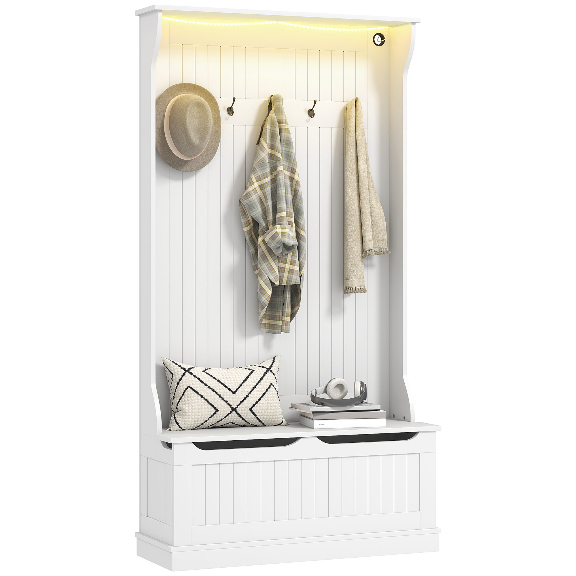 Wrought Studio™ 3-In-1 Hall Tree With LED Lights And Shoe Storage ...