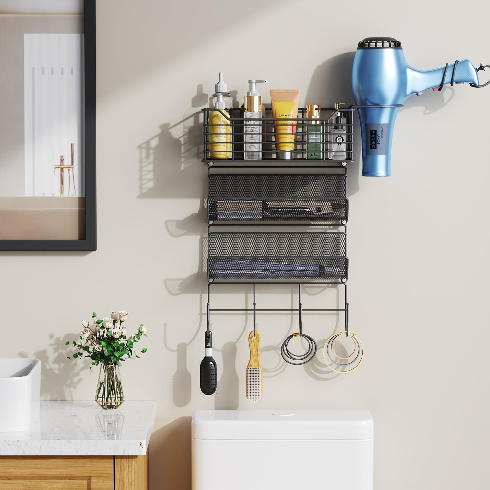 Rebrilliant Metal Hair Tools Organizer Wall Mounted Hair Dryer Rack ...