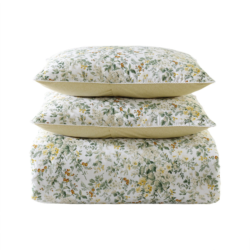 Laura Ashley Country Meadow Cotton Reversible Gold Comforter Set | Wayfair